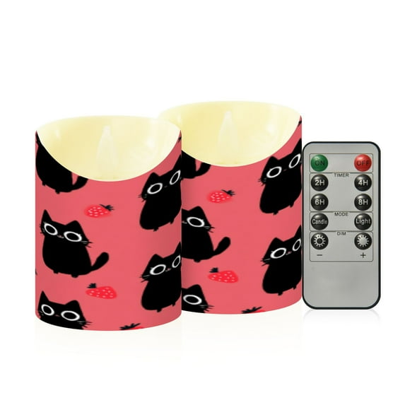 Flameless Themed LED Candles Decorative With Cat & Strawberry Pink Fun ...