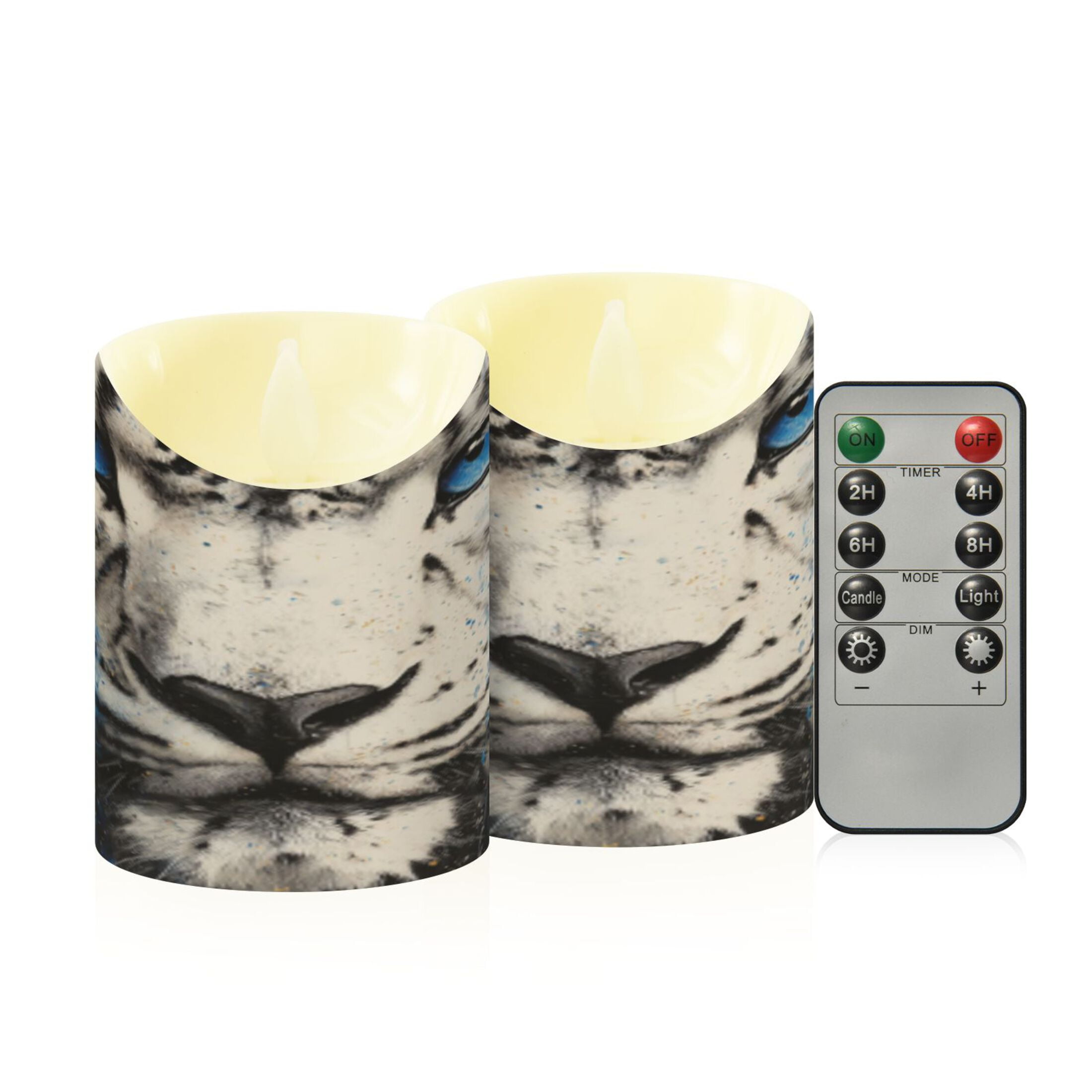 Flameless Themed LED Candles Decorative With Snow Leopard Gaze Pattern ...