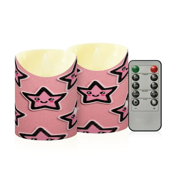 Flameless Themed LED Candles Decorative With Starry Pink Smiles Pattern ...