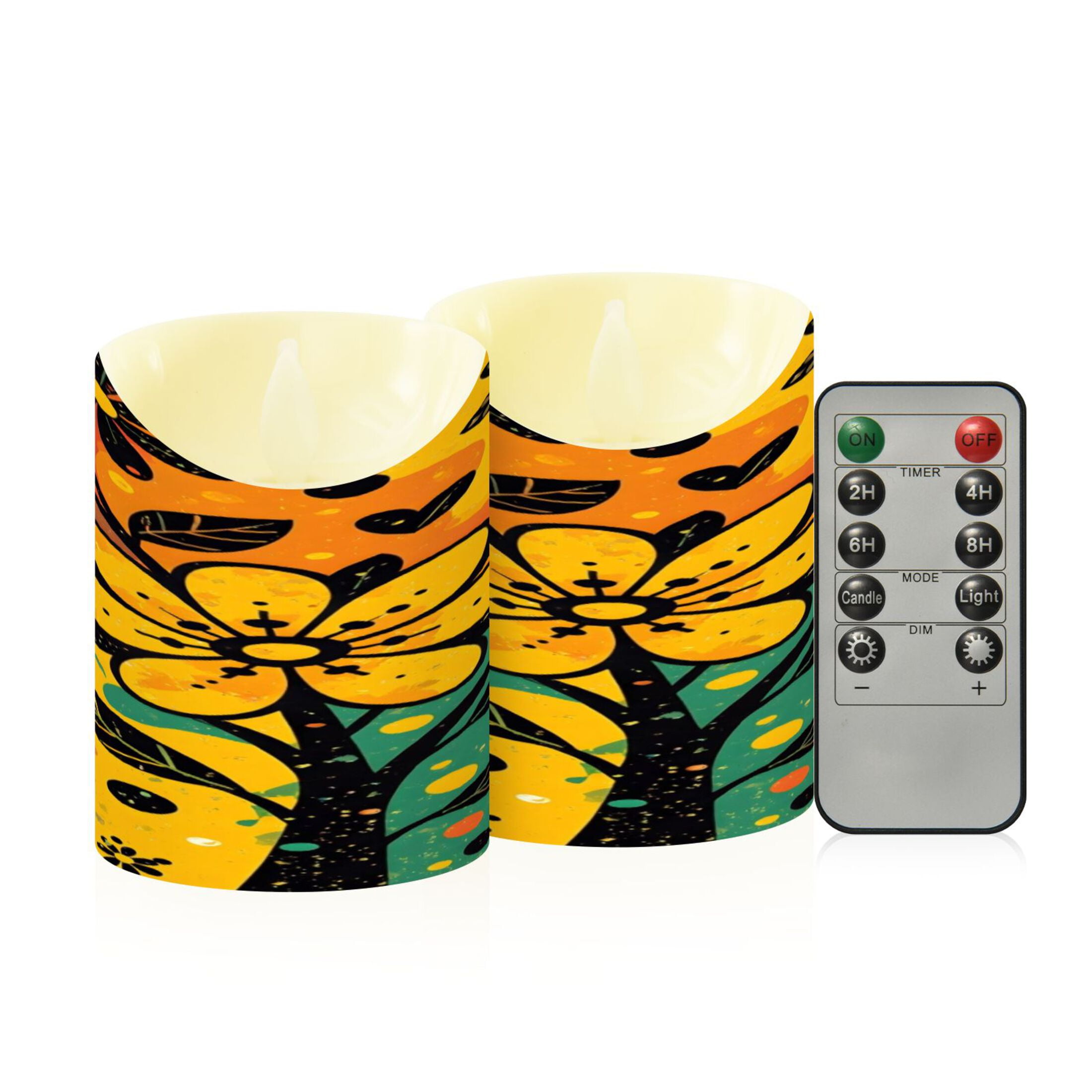 Flameless Themed LED Candles Decorative With Sunny Floral Tree Burst ...