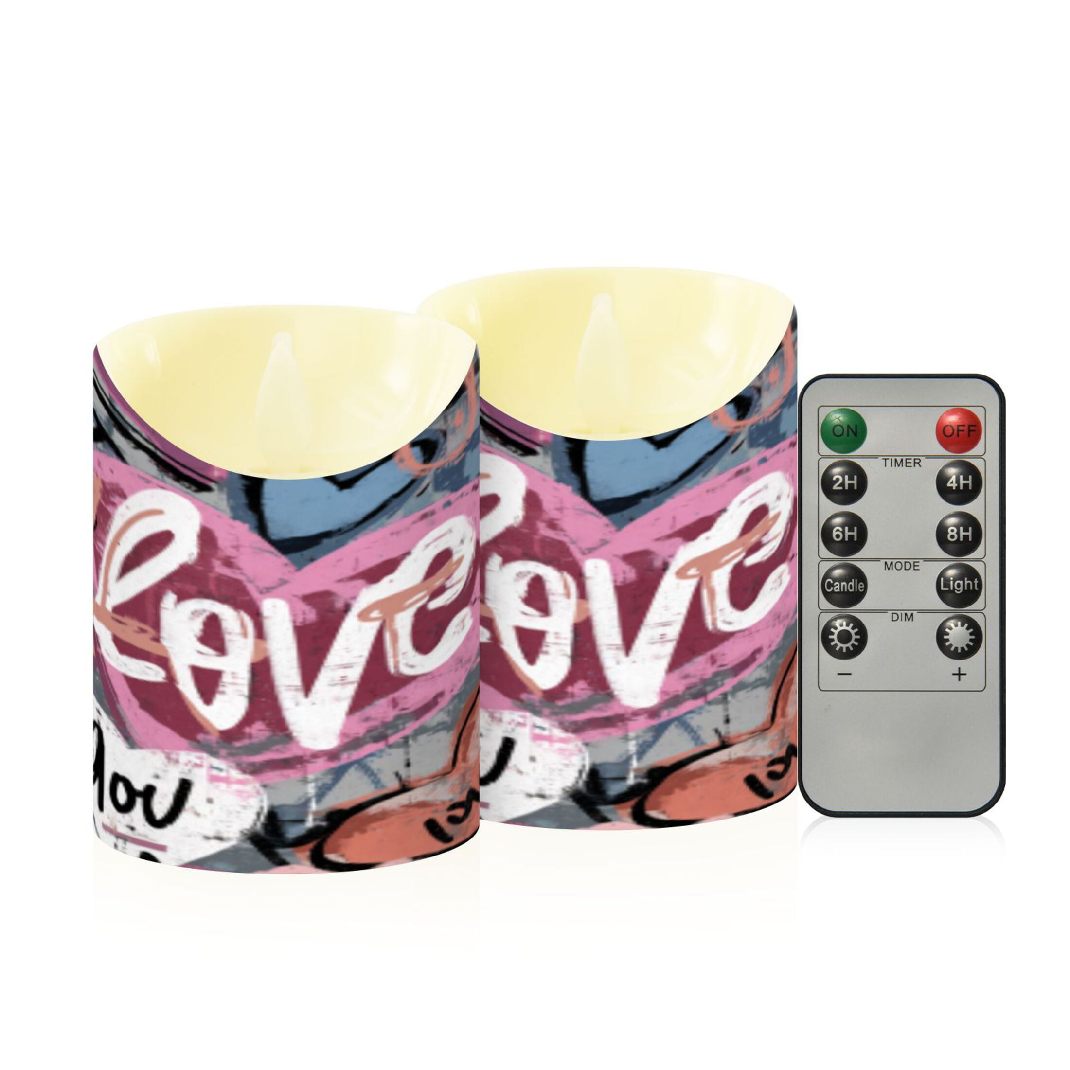 Flameless Themed LED Candles Decorative With Vibrant Love Graffiti ...