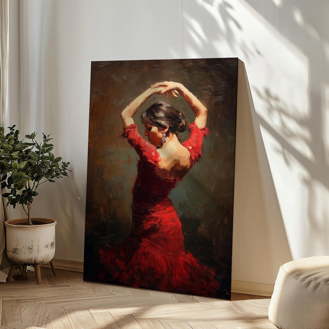 Flamenco Dancer Poster Wall Art, Elegant Red Dress Artistic UNFRAMED ...