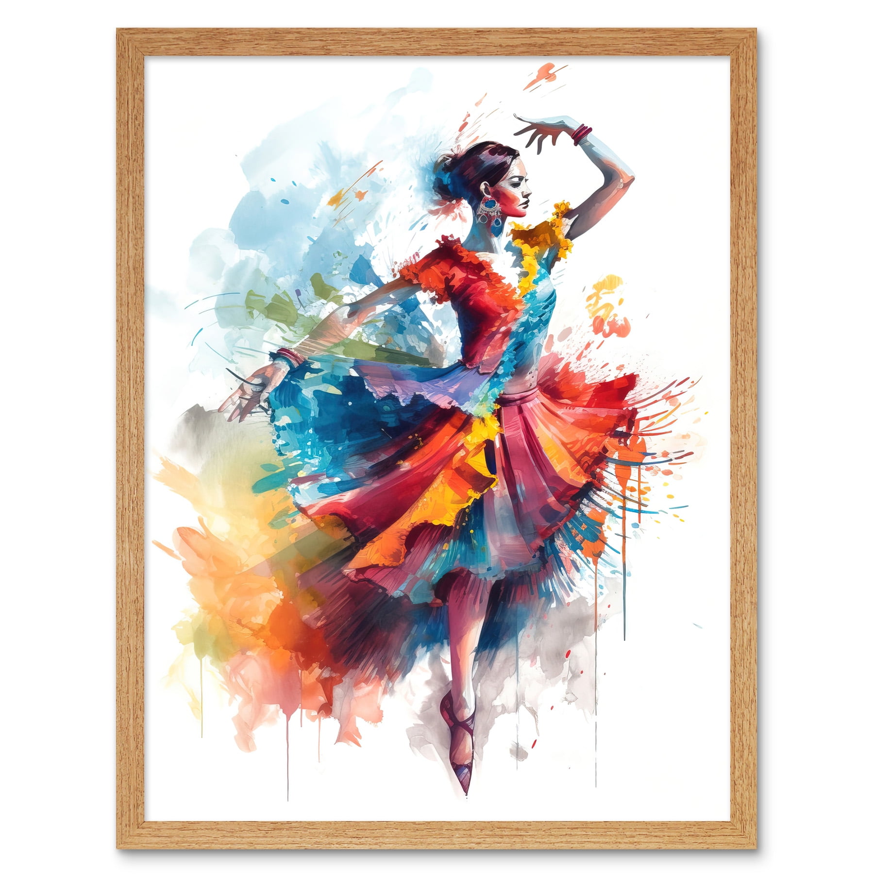 Flamenco Dancer in Motion Rainbow Colour Dress Dance Modern Watercolour ...
