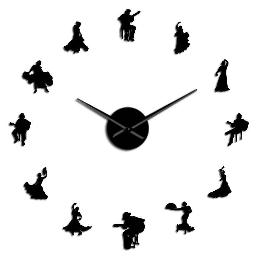 Flamenco Dancers Silhouette Frameless Wall Clock Stickers, DIY Modern ...
