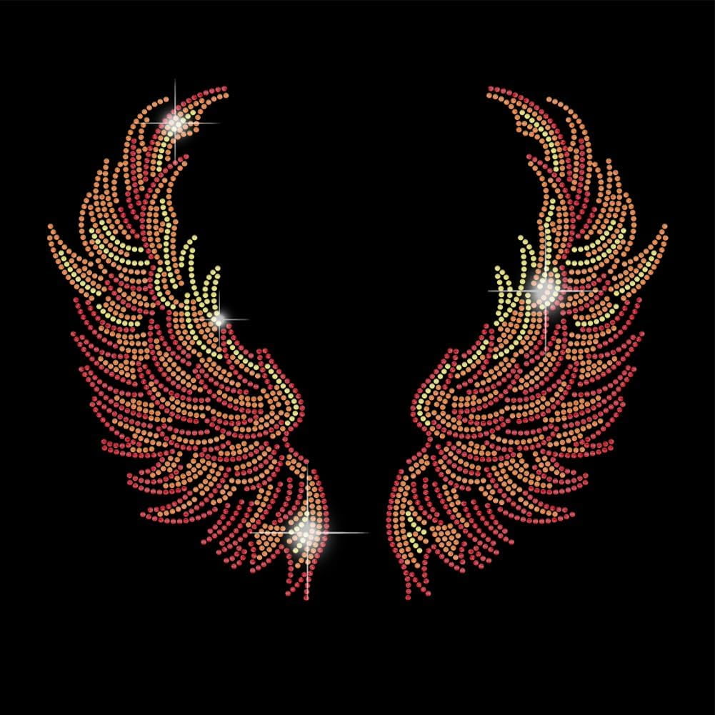 Flames Iron on Rhinestones Fire Angel Wings Heat Transfer Decor Clear ...