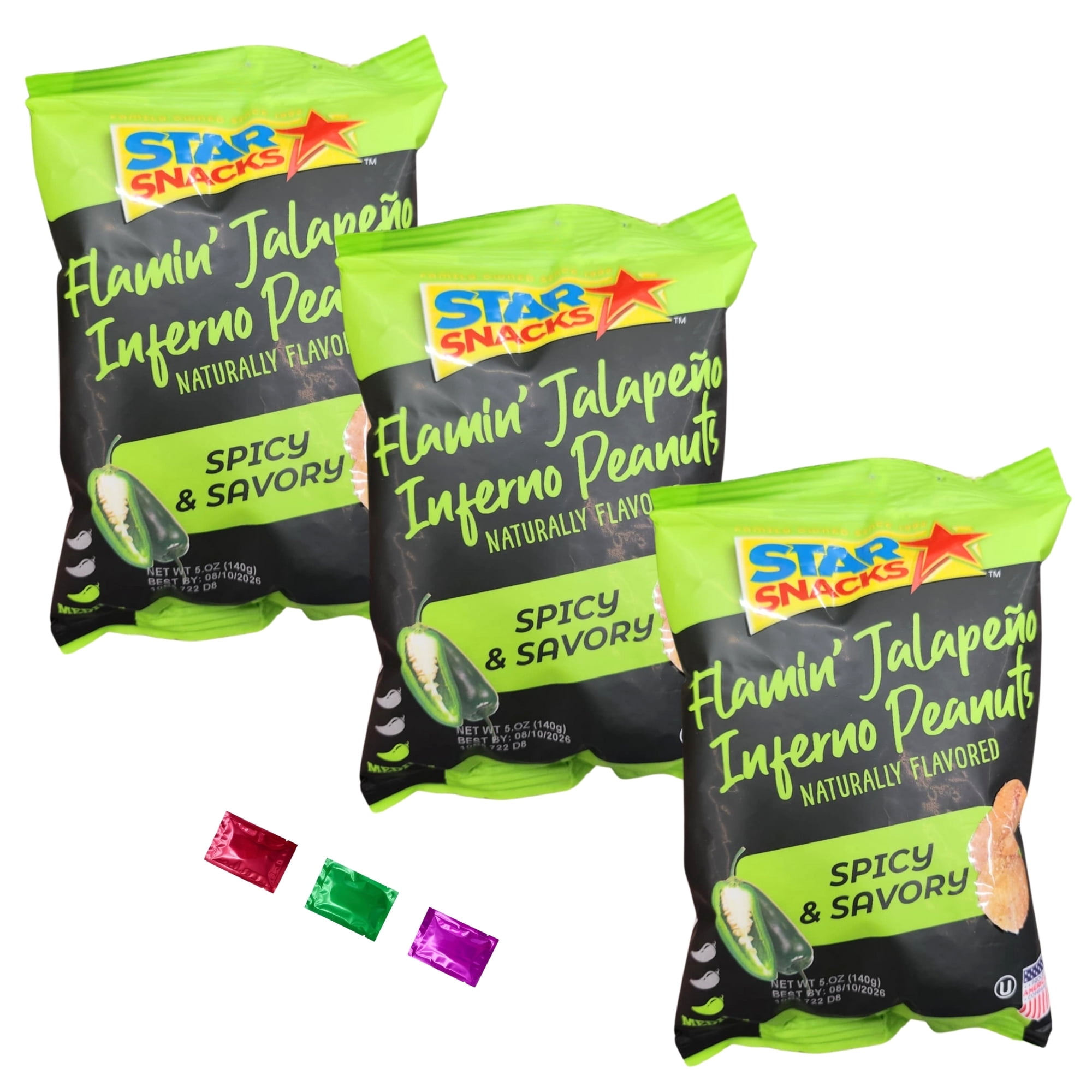 Flamin' Jalapeño Inferno Peanuts 5 Oz Pack of 3, Medium Hot & Spicy and ...