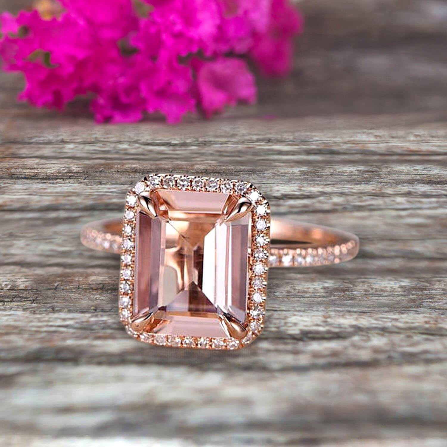 Flaming 7x5mm Emerald Cut 1.75 Carat Morganite Engagement Ring Wedding ...