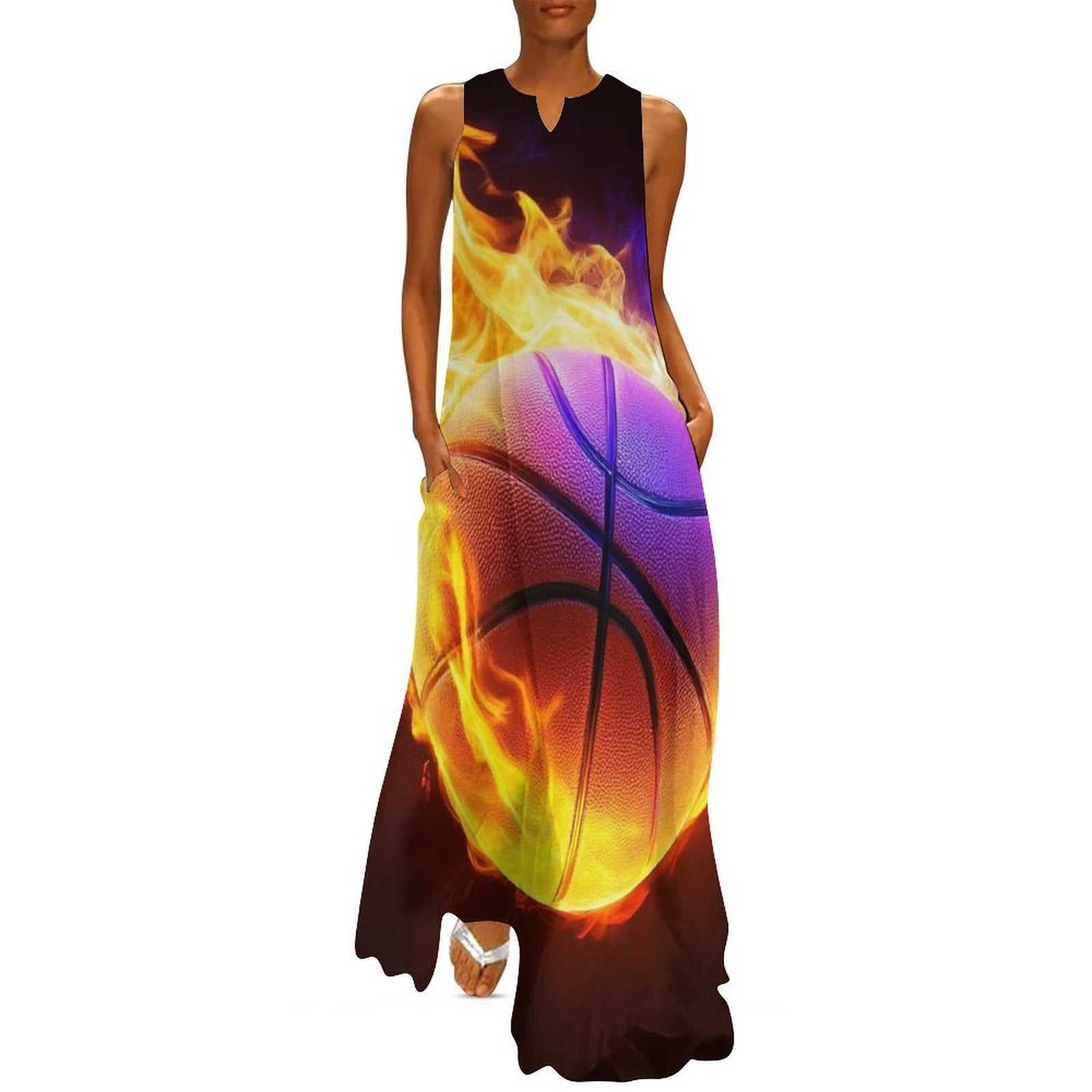Flaming Basketball Art Long Dress Women's summer dress women's evening ...