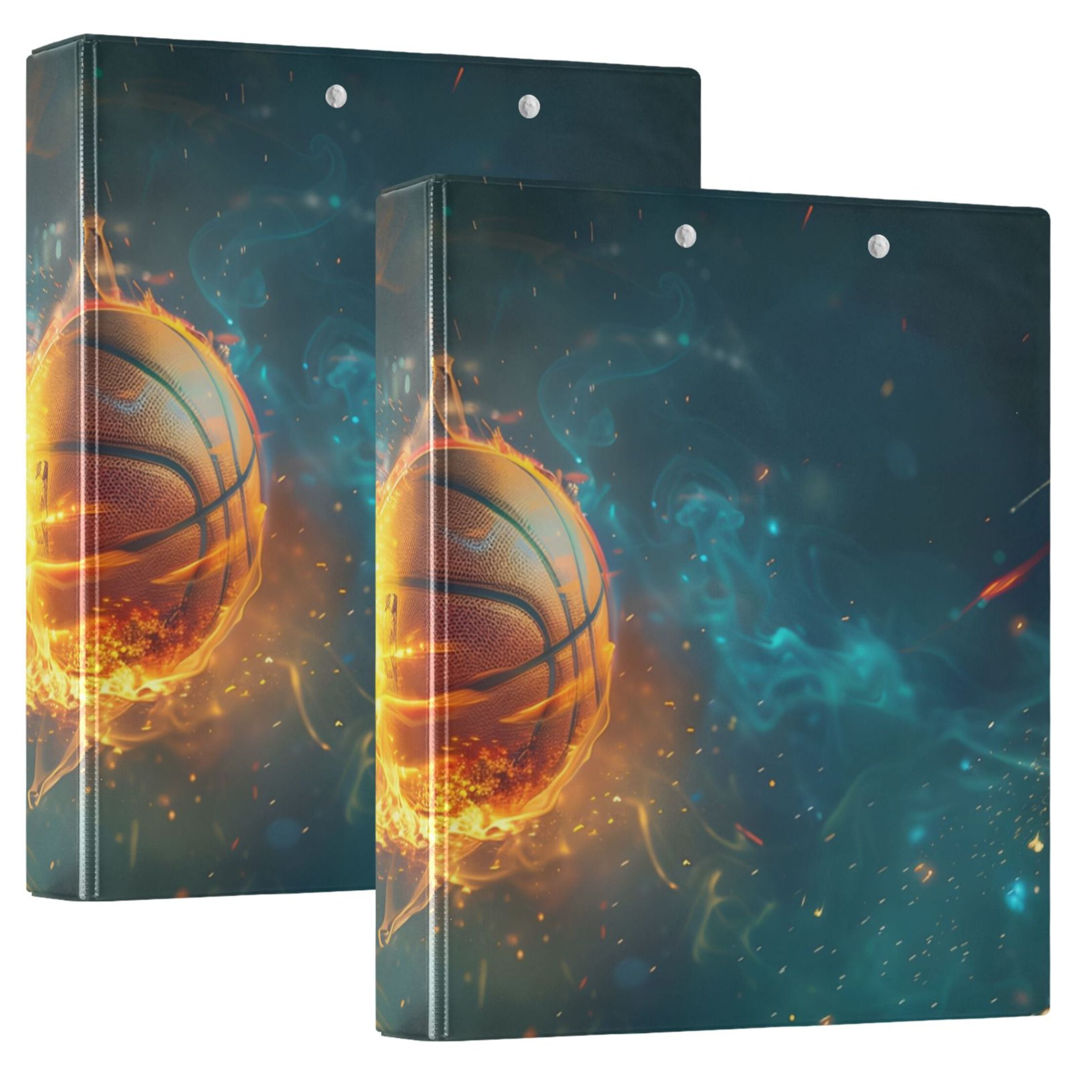 Flaming Basketball Flight Round Ring Binder 3 Rings 1.5" Capacity File ...