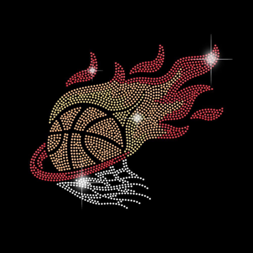 Flaming Basketball Heat Transfer Rhinestones Basketball Sports Bling ...