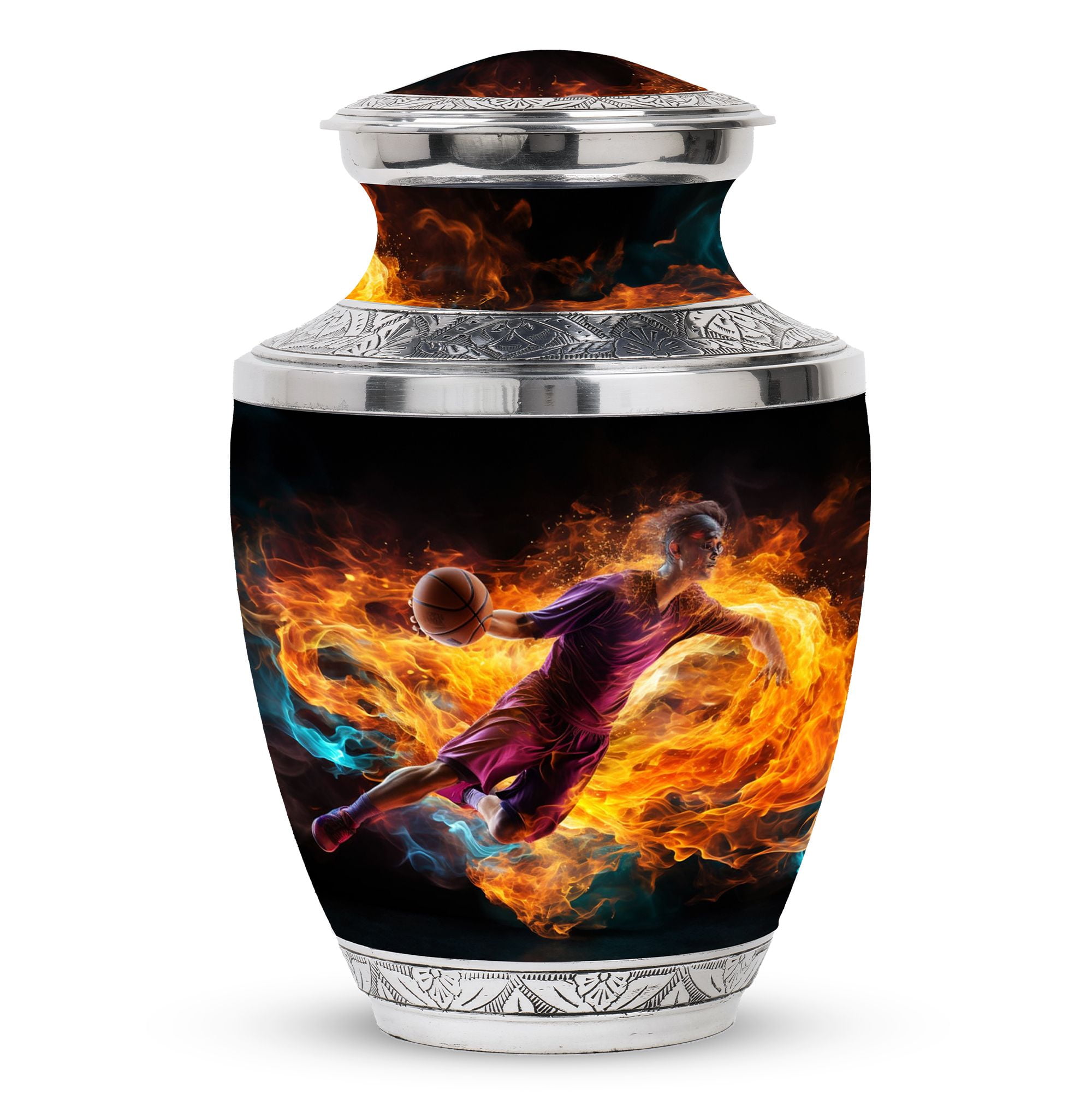 Flaming Basketball Player Artwork Nature's Nest Outdoor Cremation Urn ...