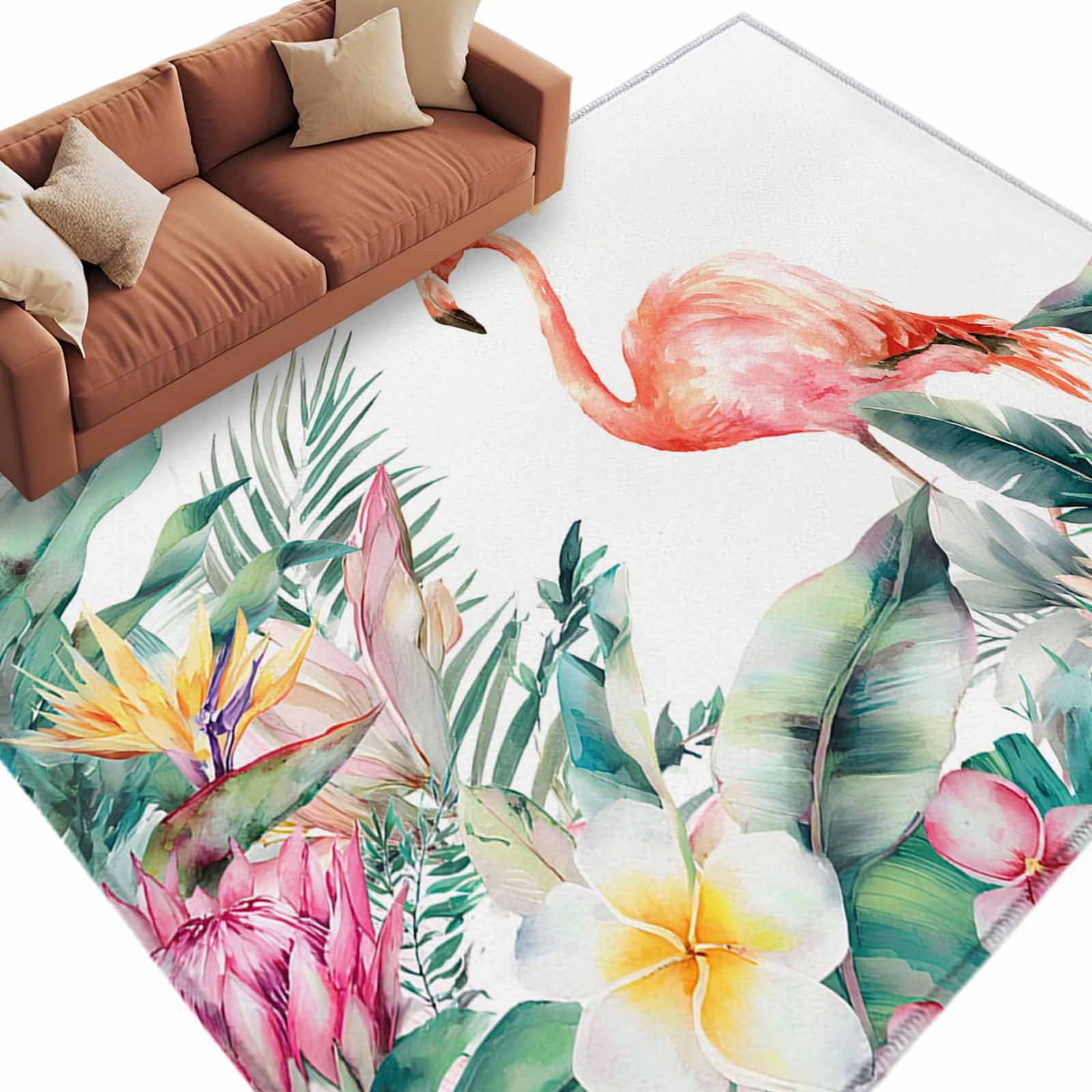 Flaming Bird Washable Area Rug 5 x 7 ft Summer Monstera Bird of ...