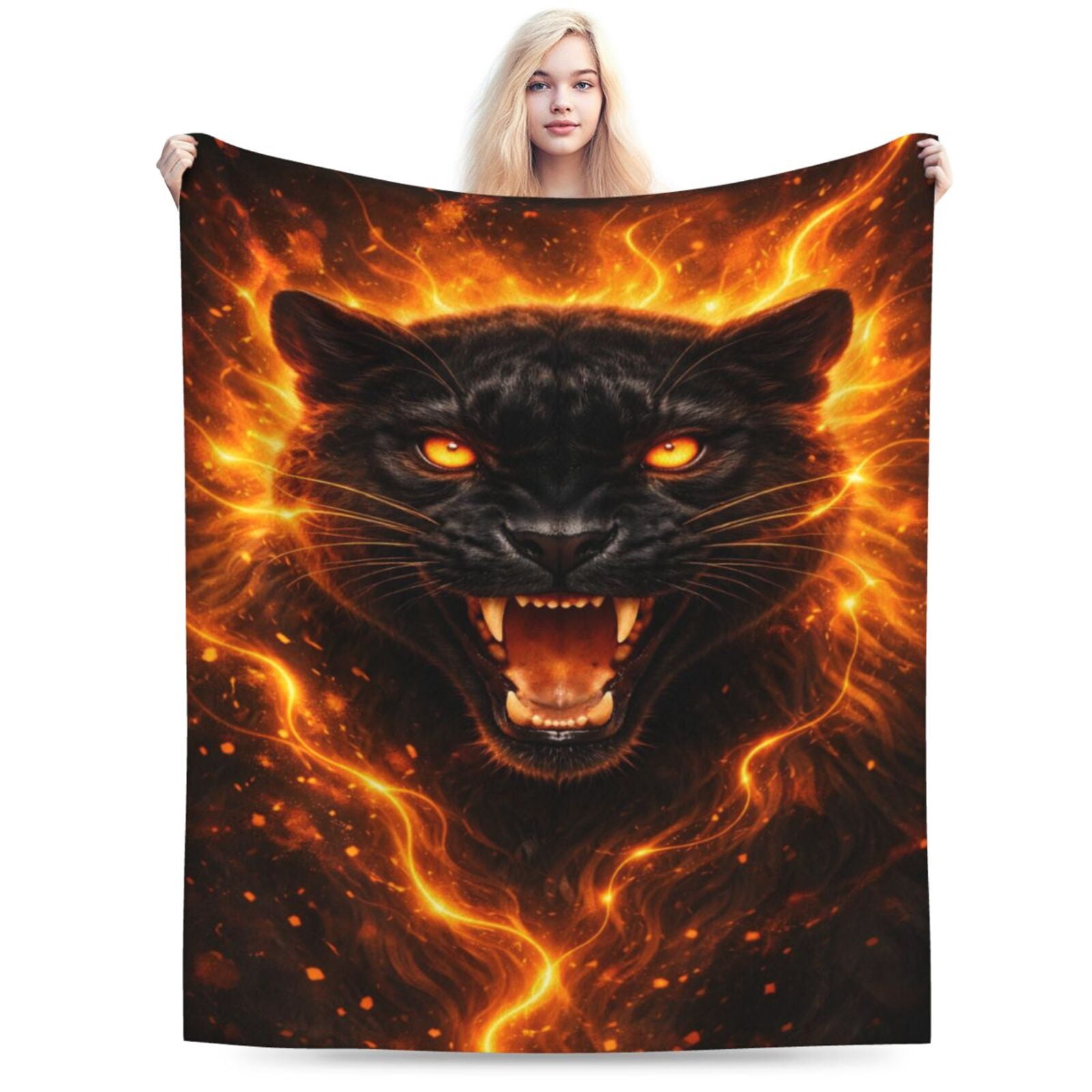 Flaming Black Panther Blanket Fire Beast Art Inferno Wild Decor Soft ...
