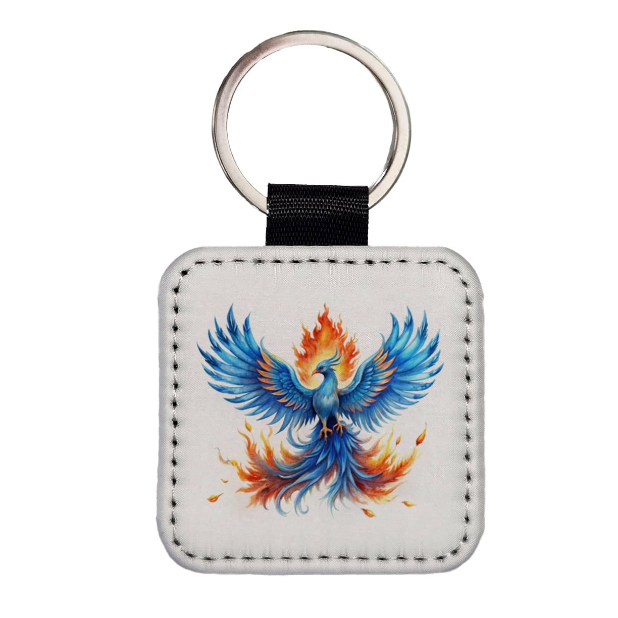 Flaming Blue Phoenix Rising Fantasy Watercolor Faux Leather Square ...