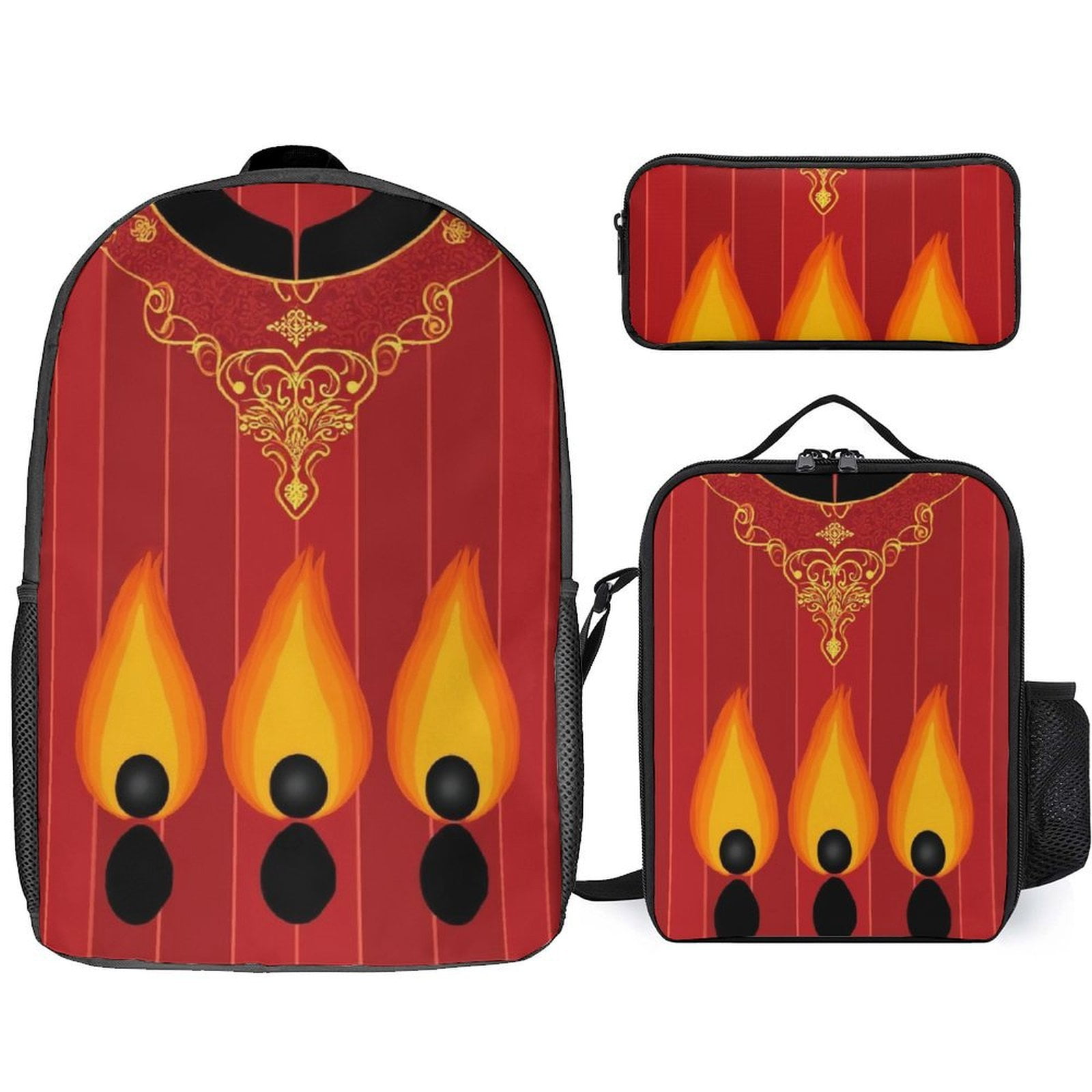 Flaming Candles Ornate Design 3D Printed 3pcs/Set Bags Laptop Daypack Backpack Lunch bag Pencil ...