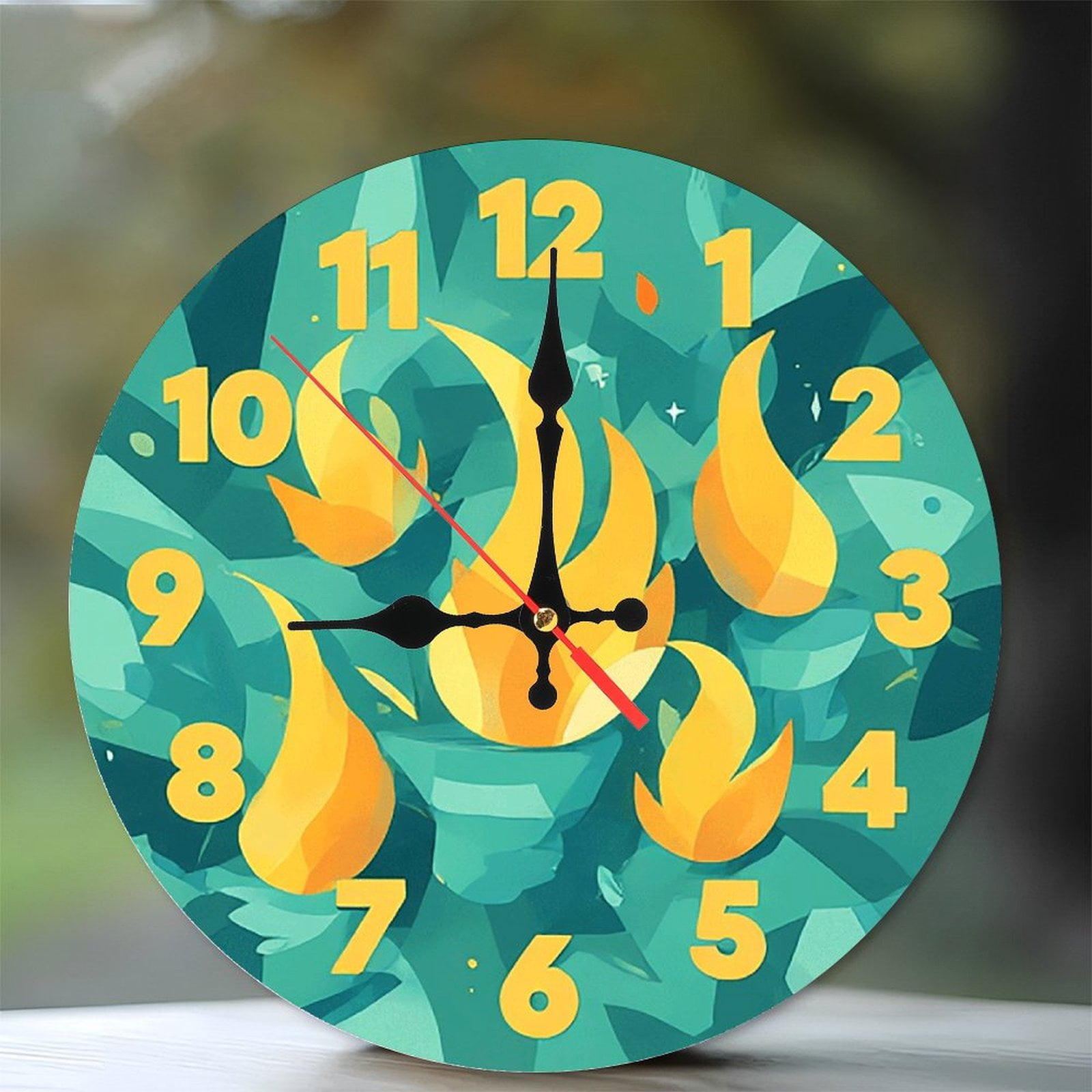 Flaming Clock Wall Decor Home Art 10-Inch Silent Wooden Wall Clock ...