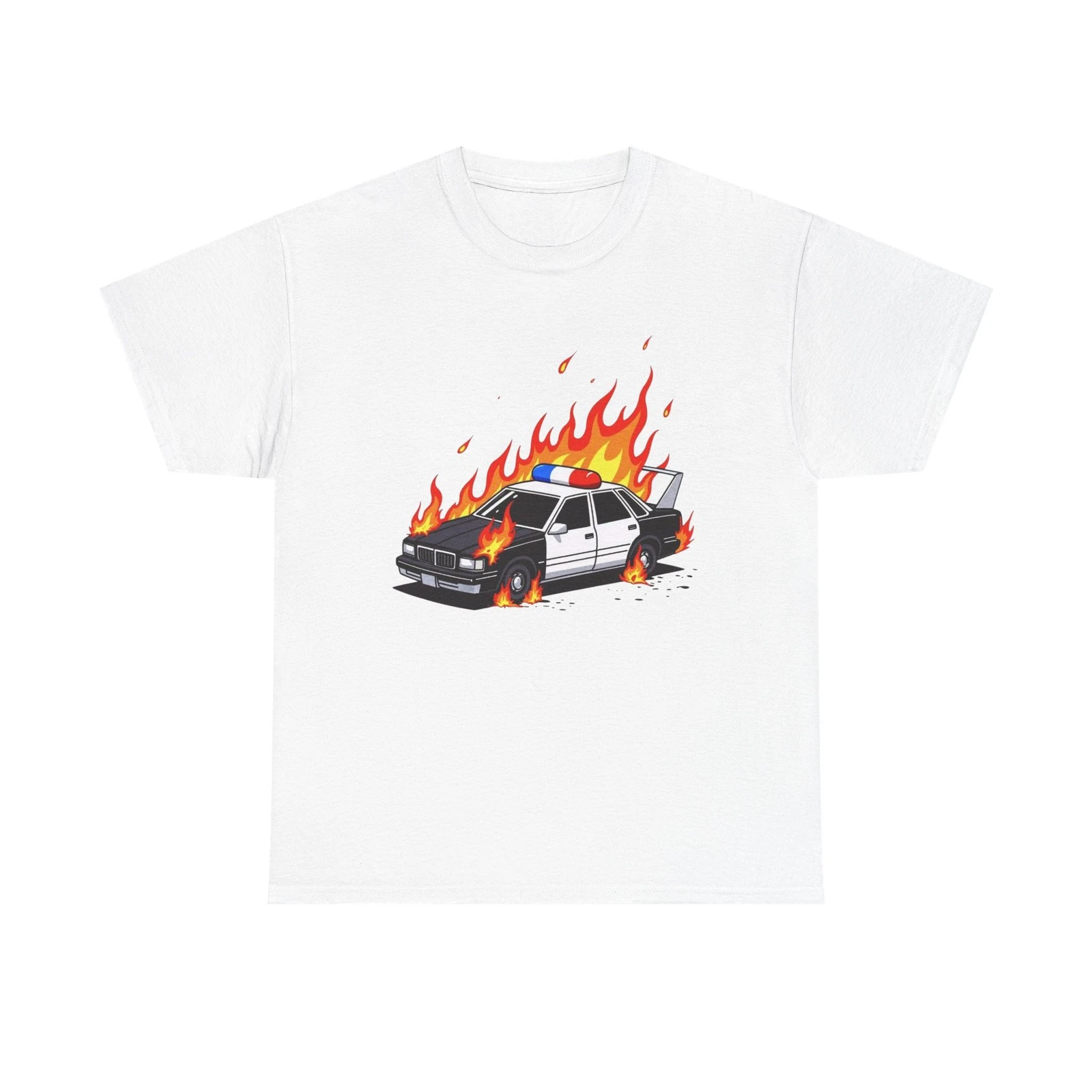 Flaming Cop Car Christmas Retro Chaos Humor Vintage Graphic Unisex T ...