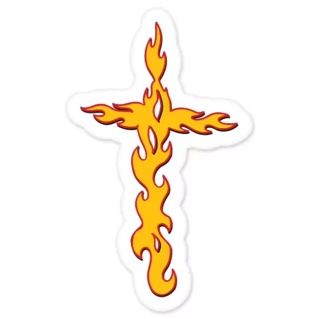 Flaming Cross Christian Religious Sticker Decal Phone Decal Water ...