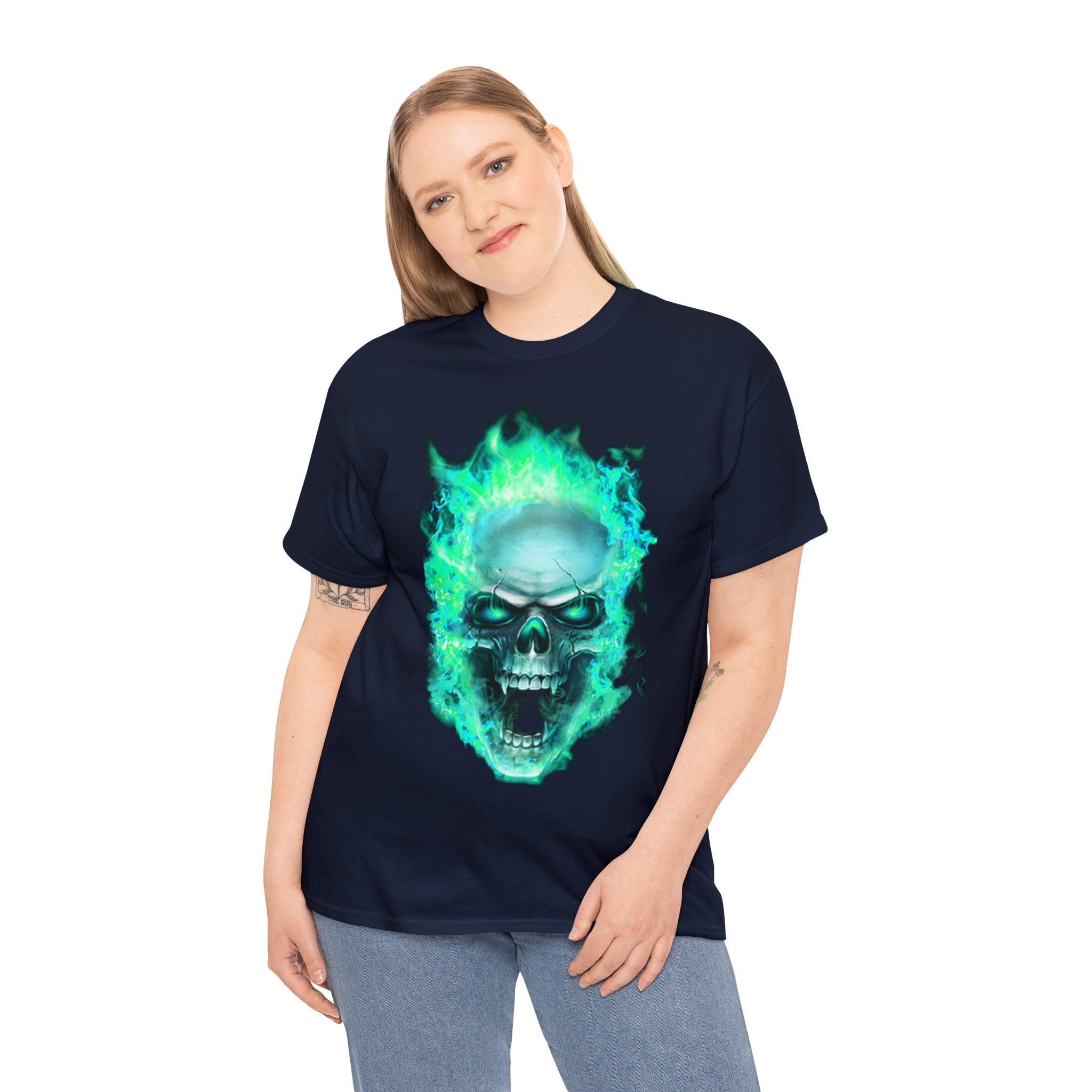 Flaming Demon Skull Electric Blue Short Sleeve Tee - Walmart.com