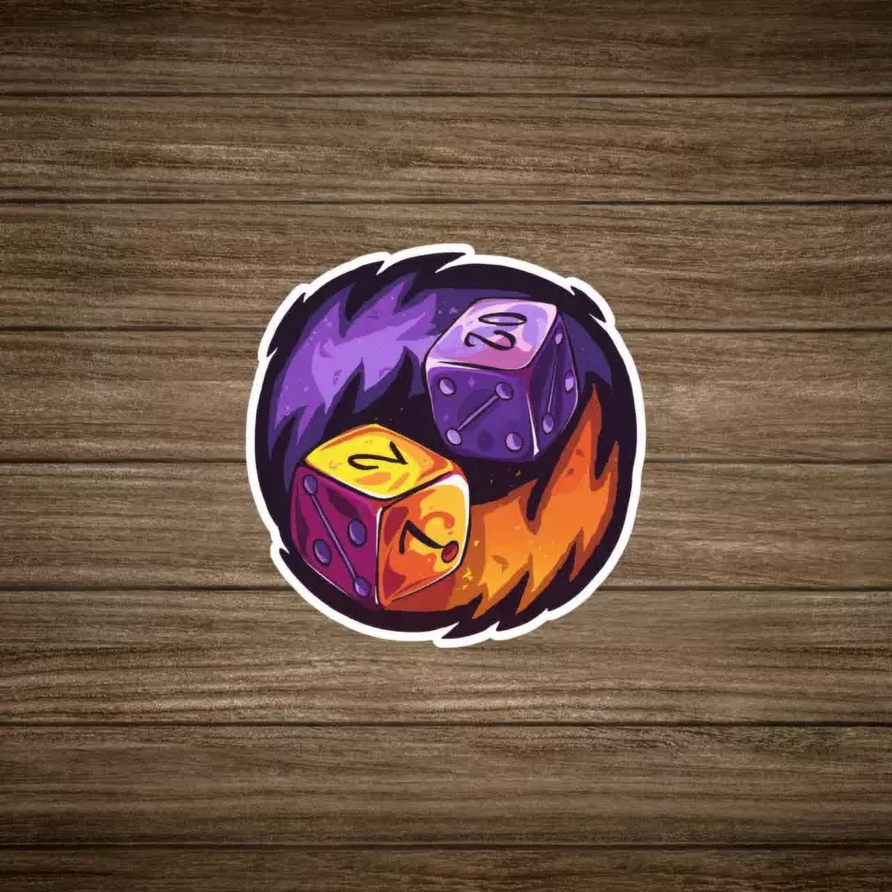 Flaming Dice Yin Yang Sticker - D&D Inspired Purple Orange Illustrated ...