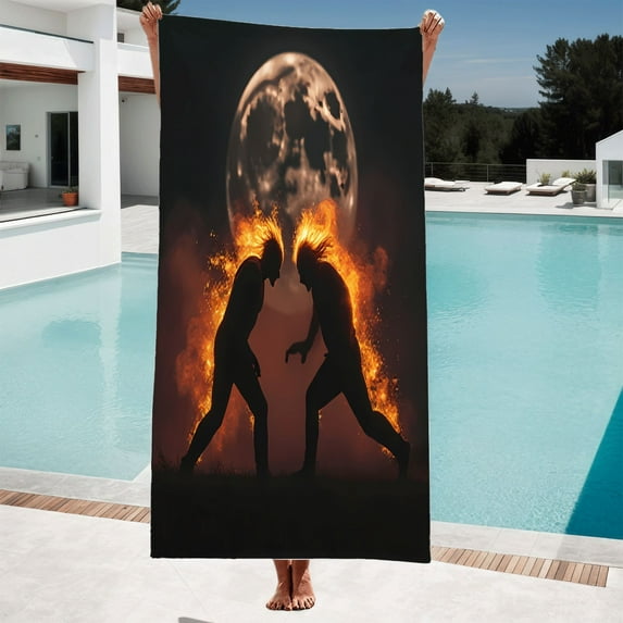 Flaming Figures Beach Towel - Dramatic Fire Design for Women Perfect ...