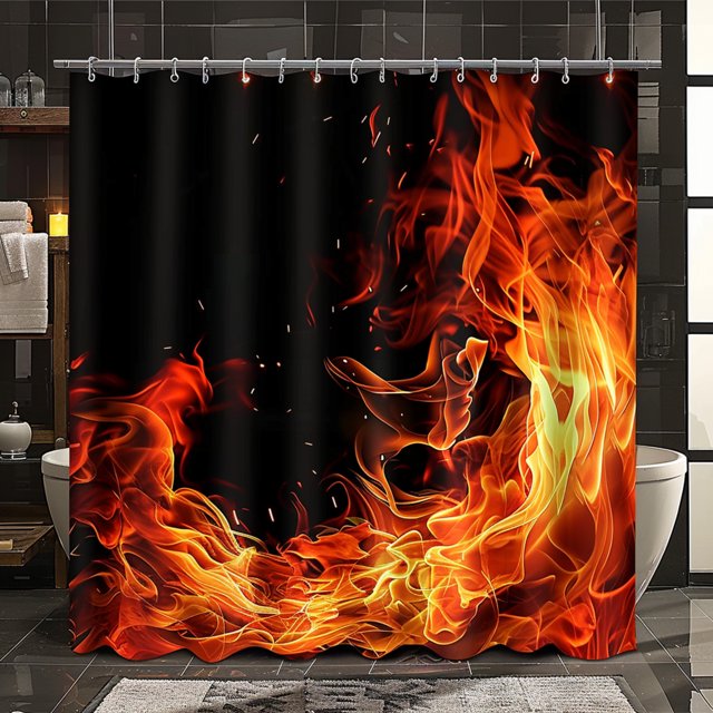 Flaming Fire Bathroom Curtain Black Background Design Ultra Detailed ...
