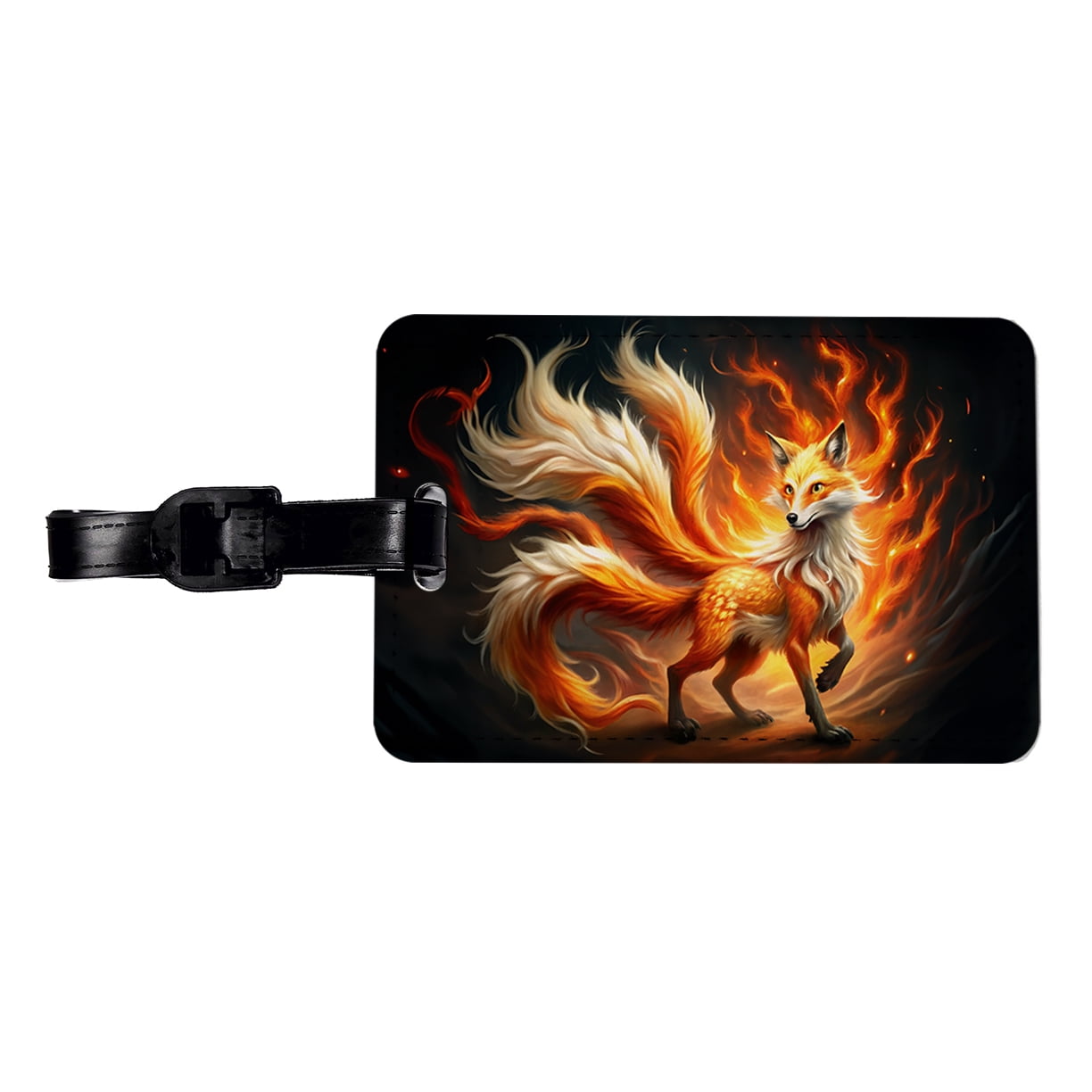 Flaming Fire Fox Kitsune Spirit Animal Faux Leather Travel Luggage Tag ...