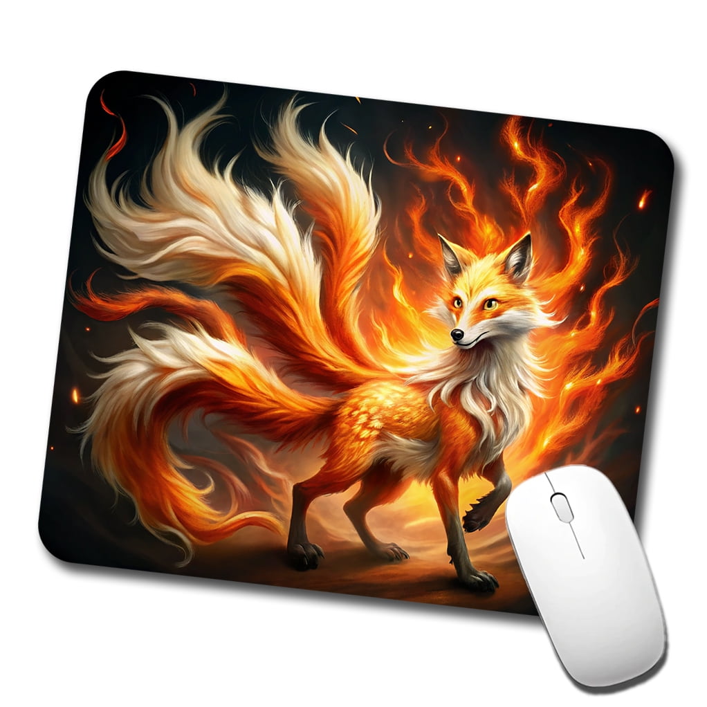Flaming Fire Fox Kitsune Spirit Animal Mouse Pad Low Profile Gaming Mat ...