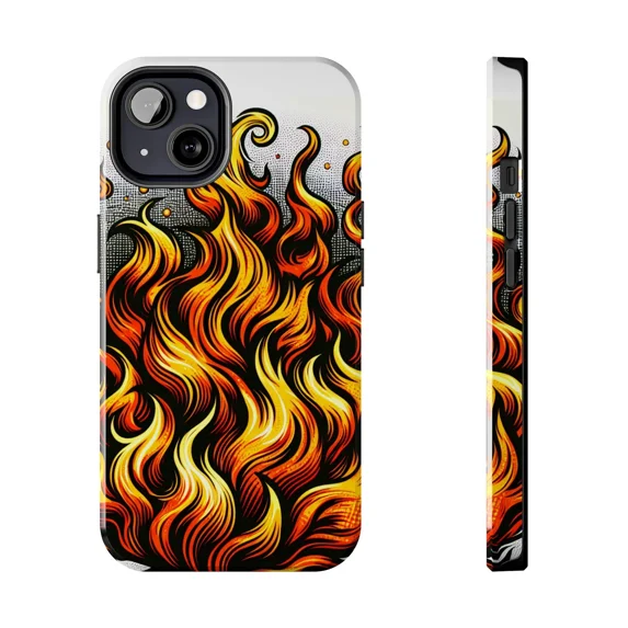Flaming Fire Pattern Protective Tough Phone Case for iPhone 11 to 17 ...