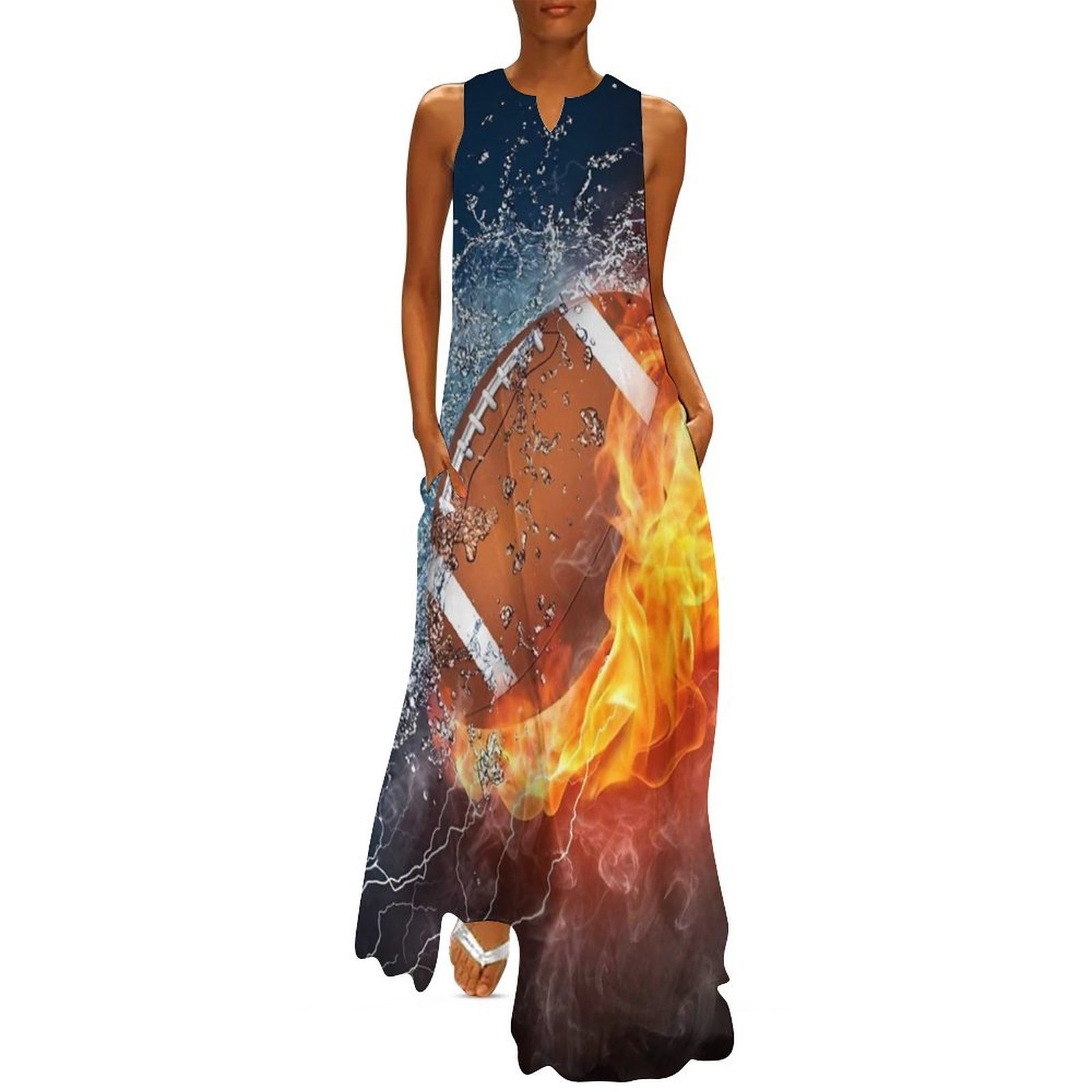 Flaming Football Splash Long Dress luxury evening dresses women ...