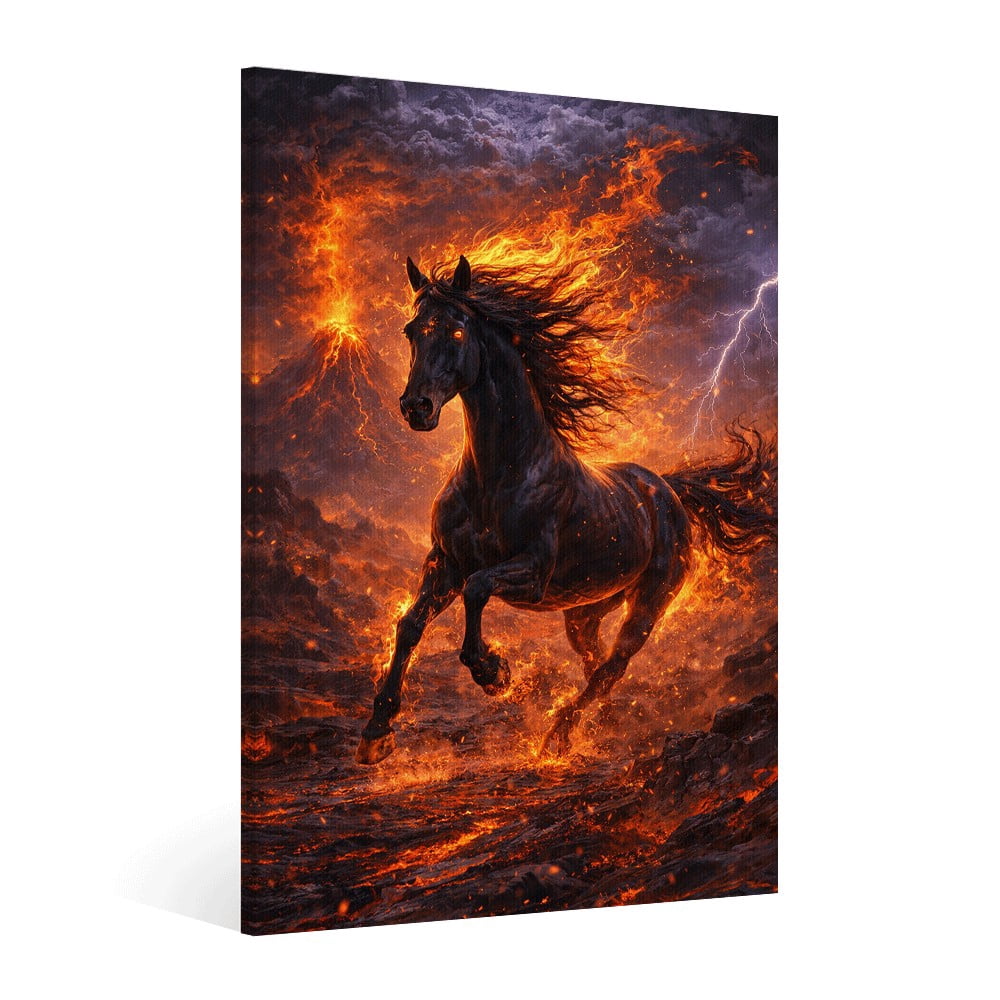 Flaming Galloping Horse Volcano Lightning Wall Art, Dark Fantasy Style ...