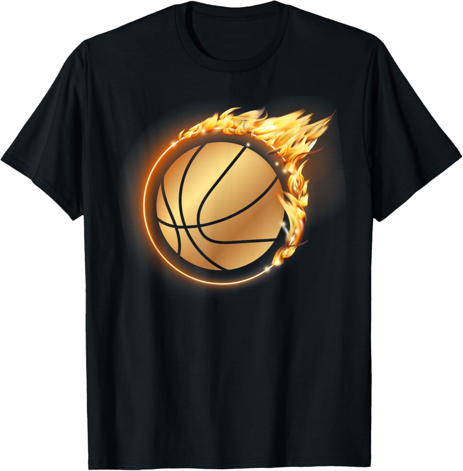 Flaming Gold Basketball Slam Dunk Hoop Fire Basketball Flame T-Shirt ...