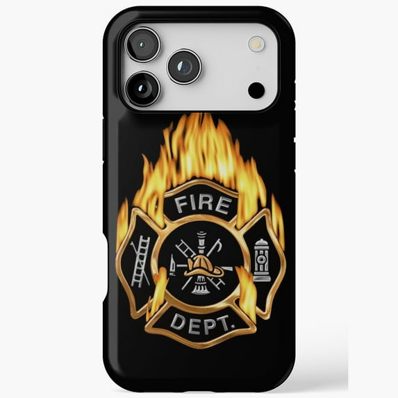 Flaming Gold Firefighter Badge Art iPhone Case 17 16 15 14 13 12 11 Pro ...