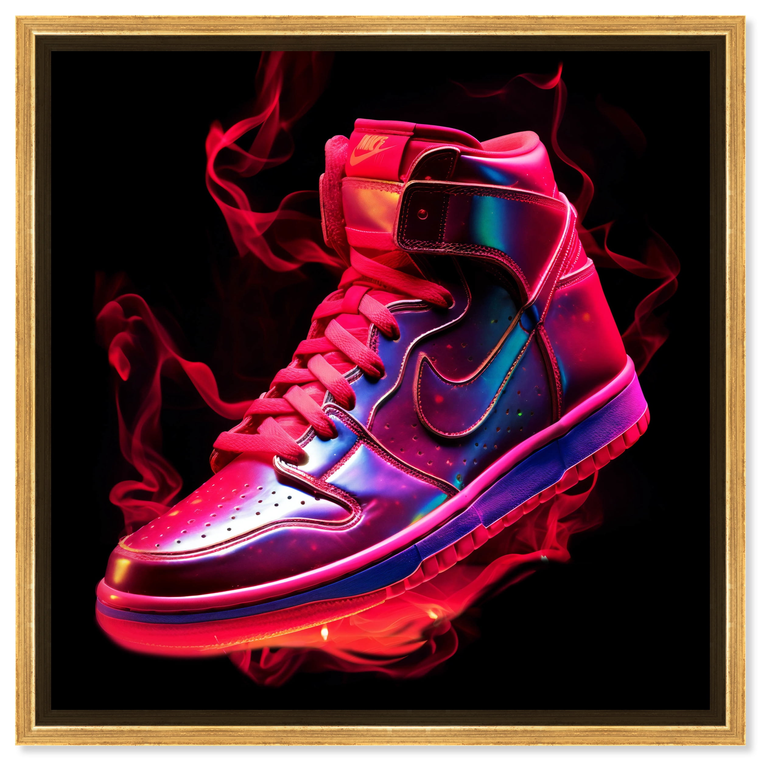 Flaming Hot Sneaker Canvas Wall Art by Notoriart, Gold Floater Frame ...