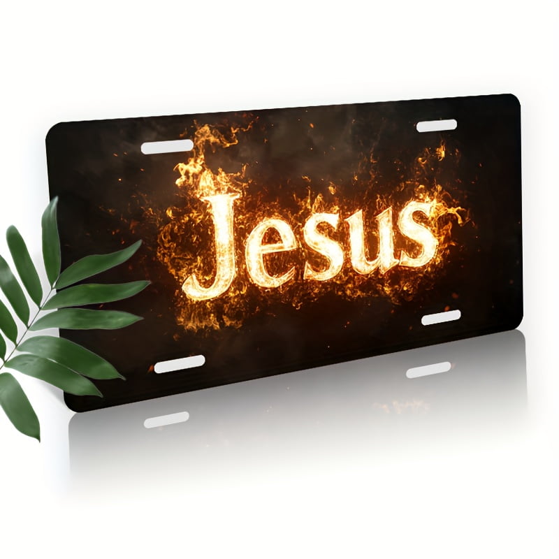 Flaming "Jesus" Text Front License Plate Covers & Frames, Aluminum ...