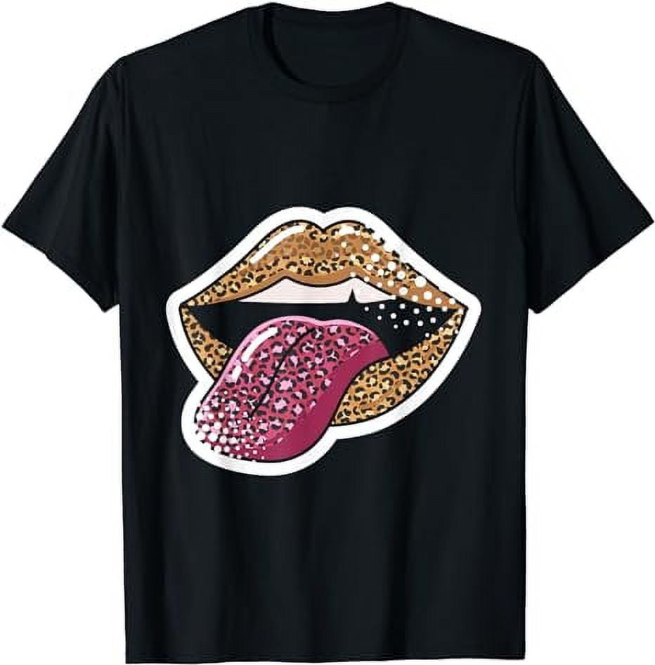 Flaming Leopard Lips Cheetah Animal Womens Lip Print T-Shirt - Walmart.com