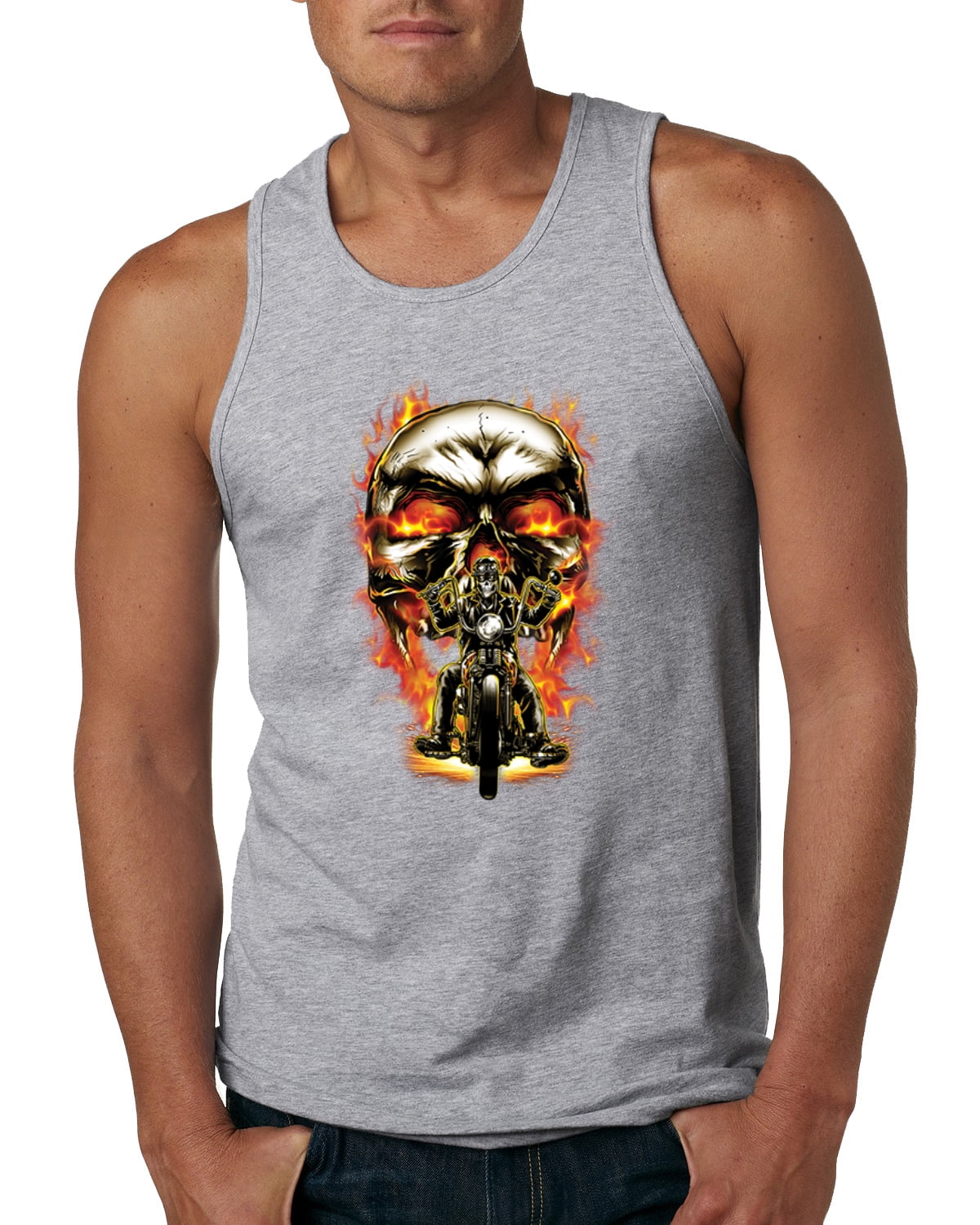 Flaming Motorycle Hell Fire Skull Biker | Mens Fashion Graphic Tank Top ...