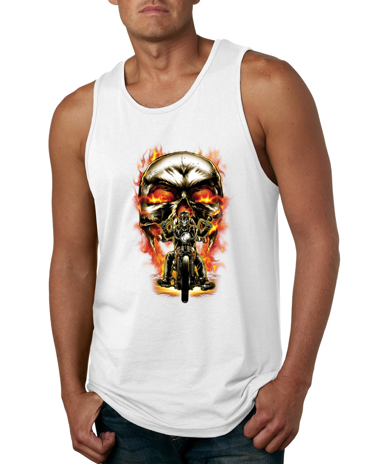 Flaming Motorycle Hell Fire Skull Biker | Mens Fashion Graphic Tank Top ...