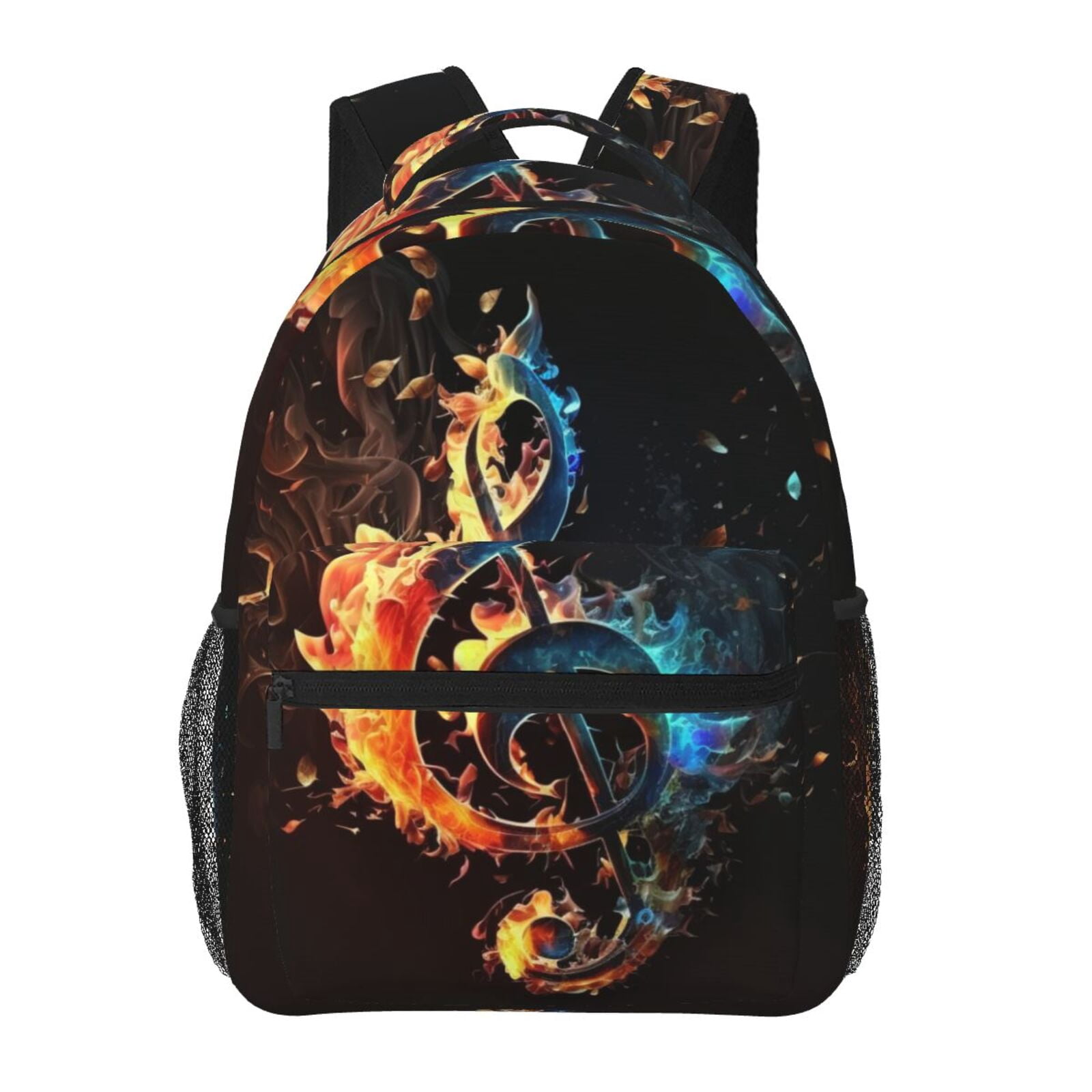 Flaming Music Notes Fire Backpack Casual College Bag Zipper Laptop ...