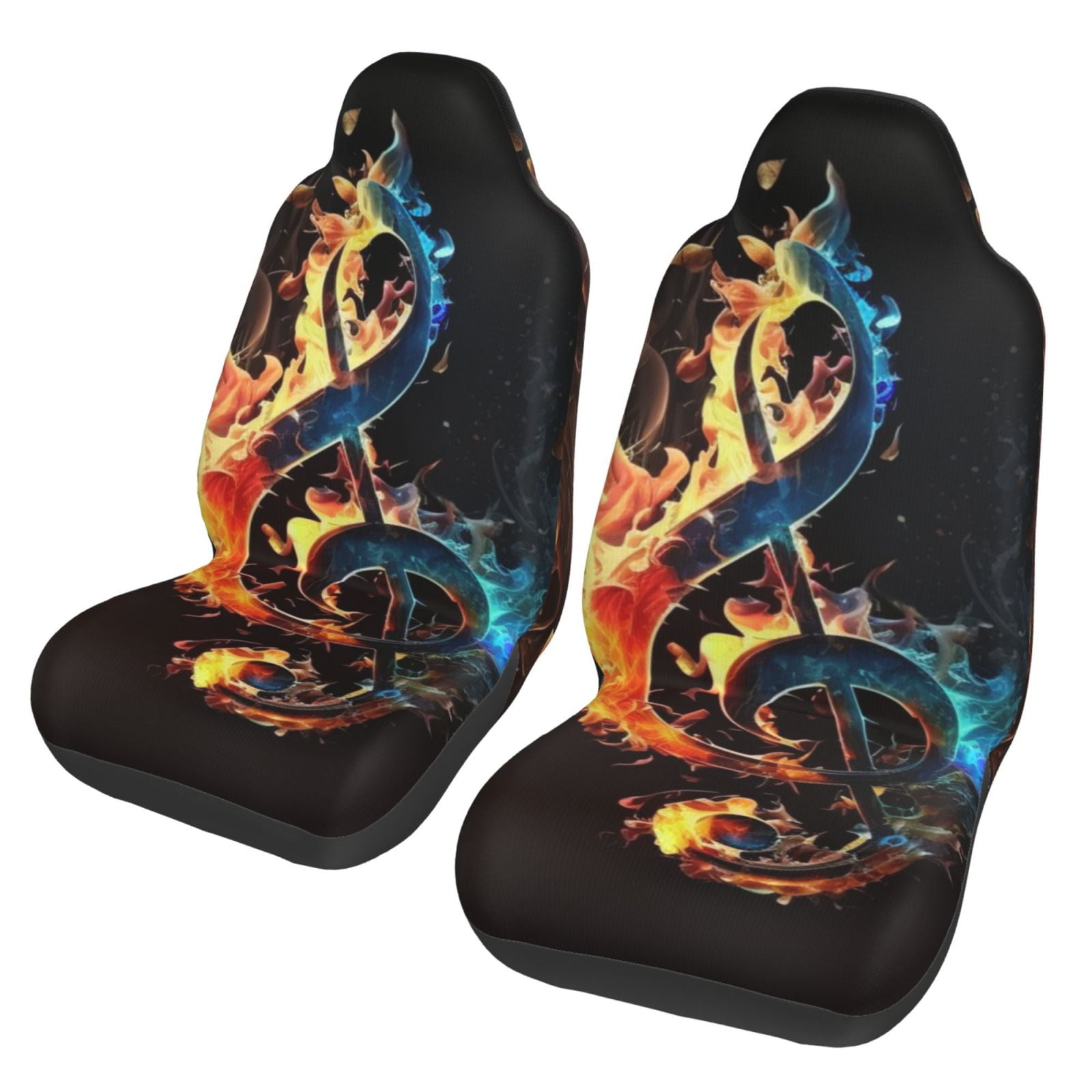 Flaming Music Notes Fire Car Seat Cover 2 Pcs Auto Front Bucket Seats ...