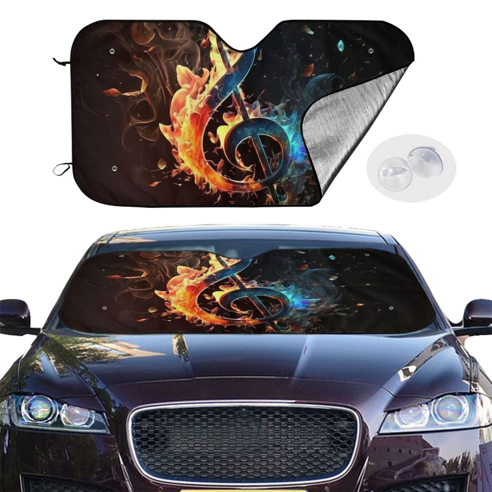 Flaming Music Notes Fire Windshield Sunshade Sun Shade Front Window Car ...