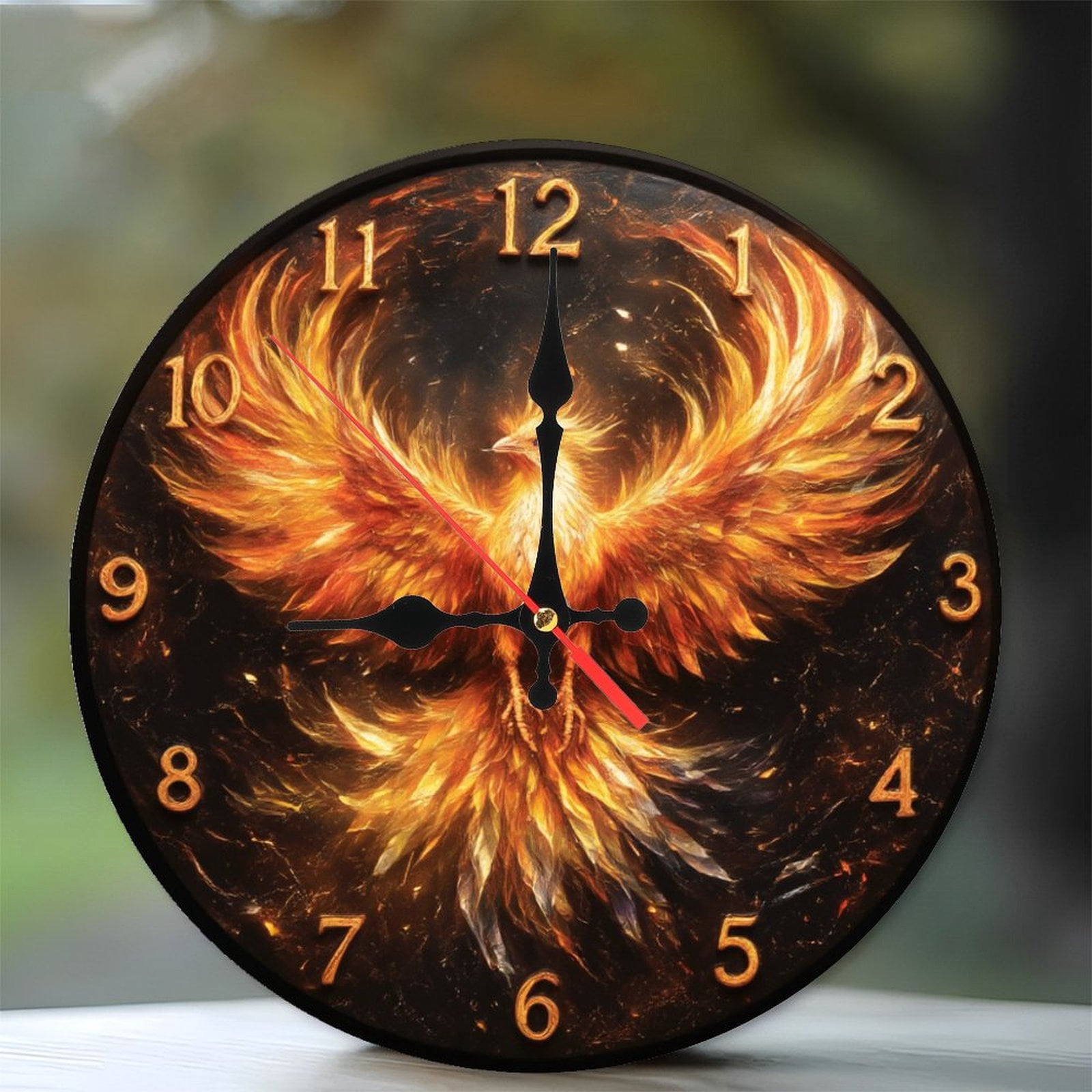 Flaming Phoenix Firebird Clock Wall Art Decor 10-Inch Silent Wooden ...