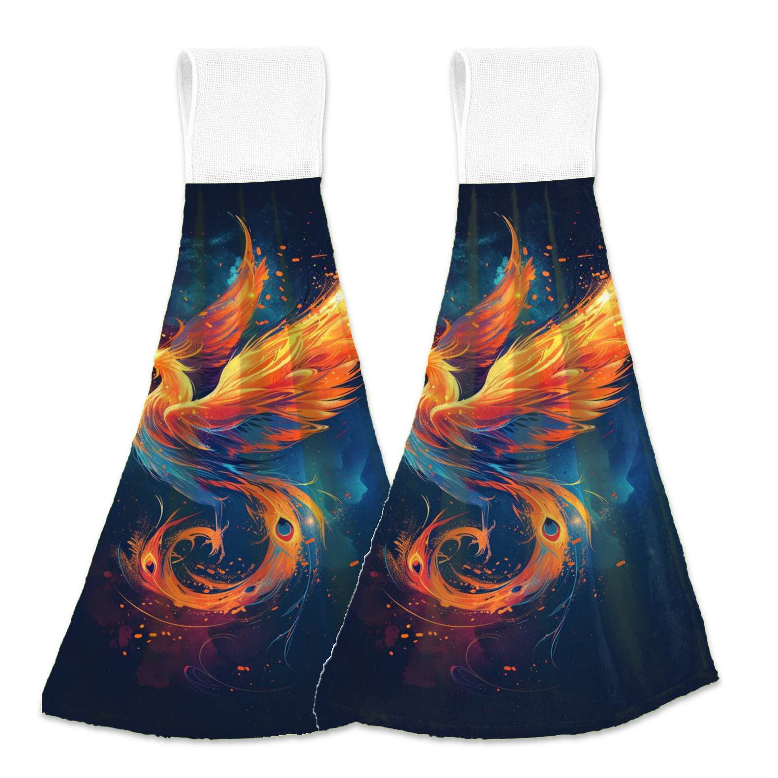 Flaming Phoenix Rise Hanging Kitchen Hand Towels Sets with Loop Hand ...