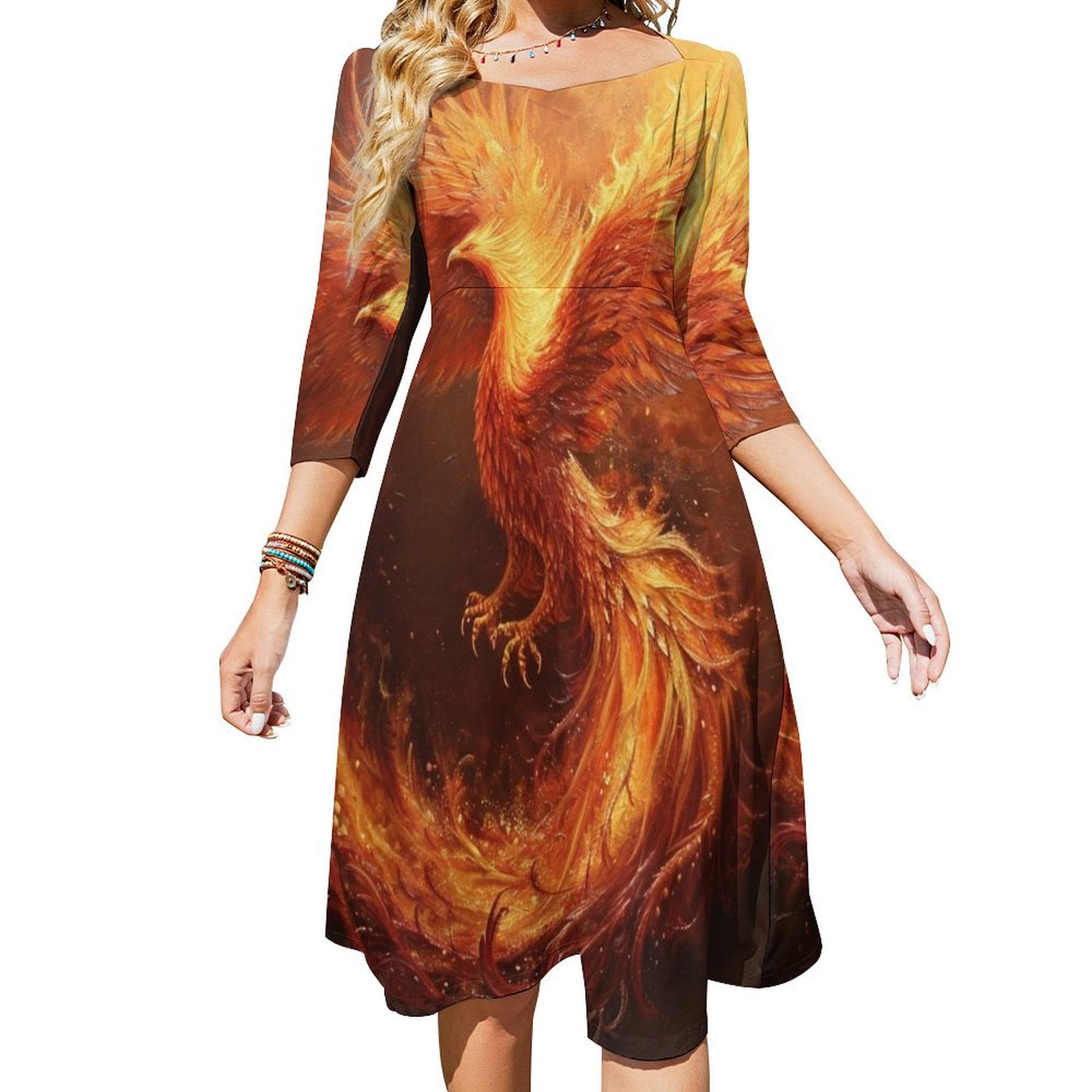 Flaming Phoenix Rise Women's Fall Dresses Casual Loose Flowy Swing ...