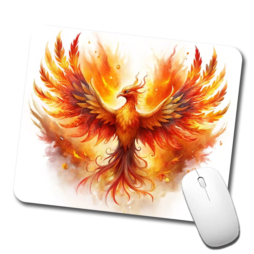 Flaming Phoenix Rising Fantasy Watercolor Mouse Pad Low Profile Gaming ...