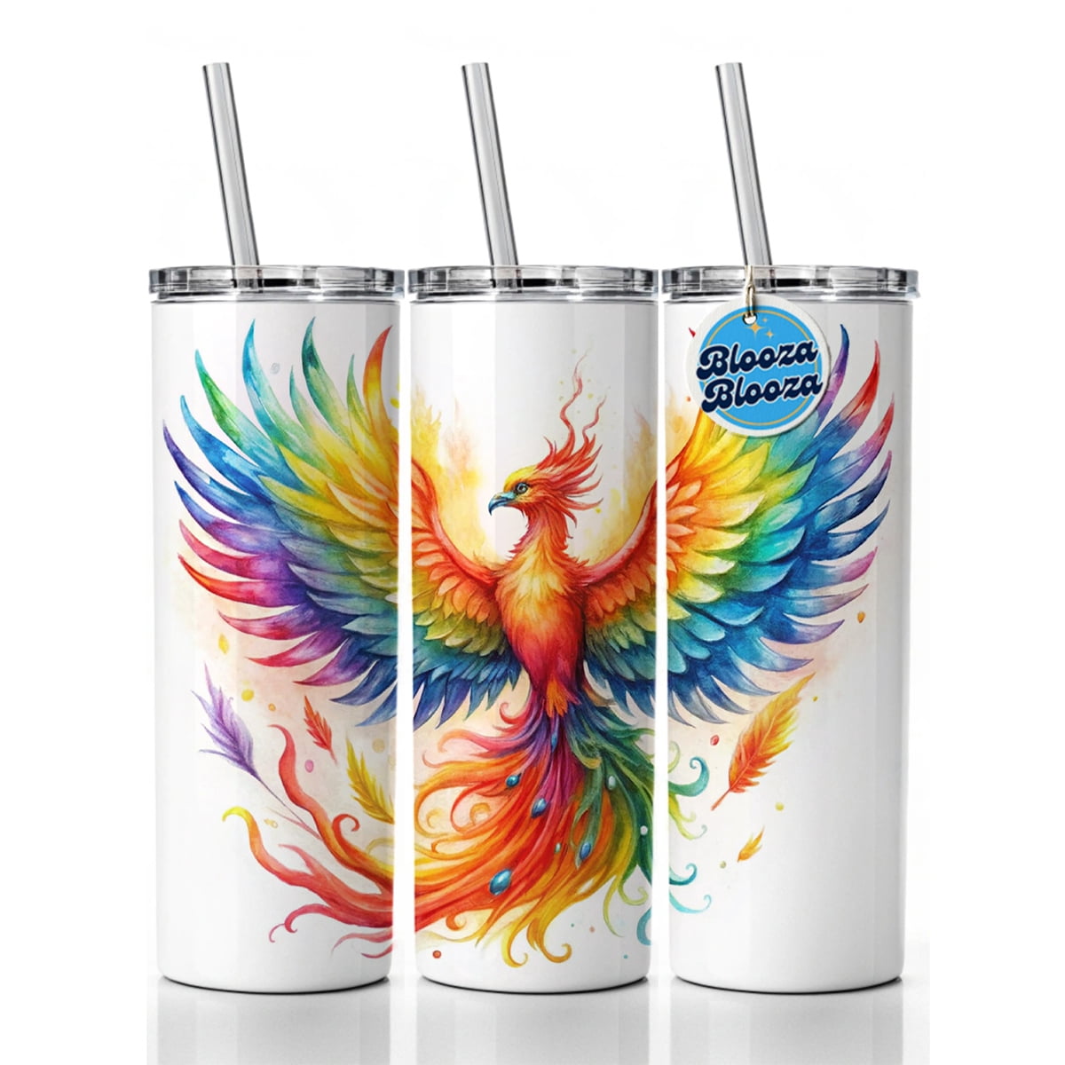 Flaming Rainbow Phoenix Rising Fantasy Watercolor 20oz Insulated Water ...