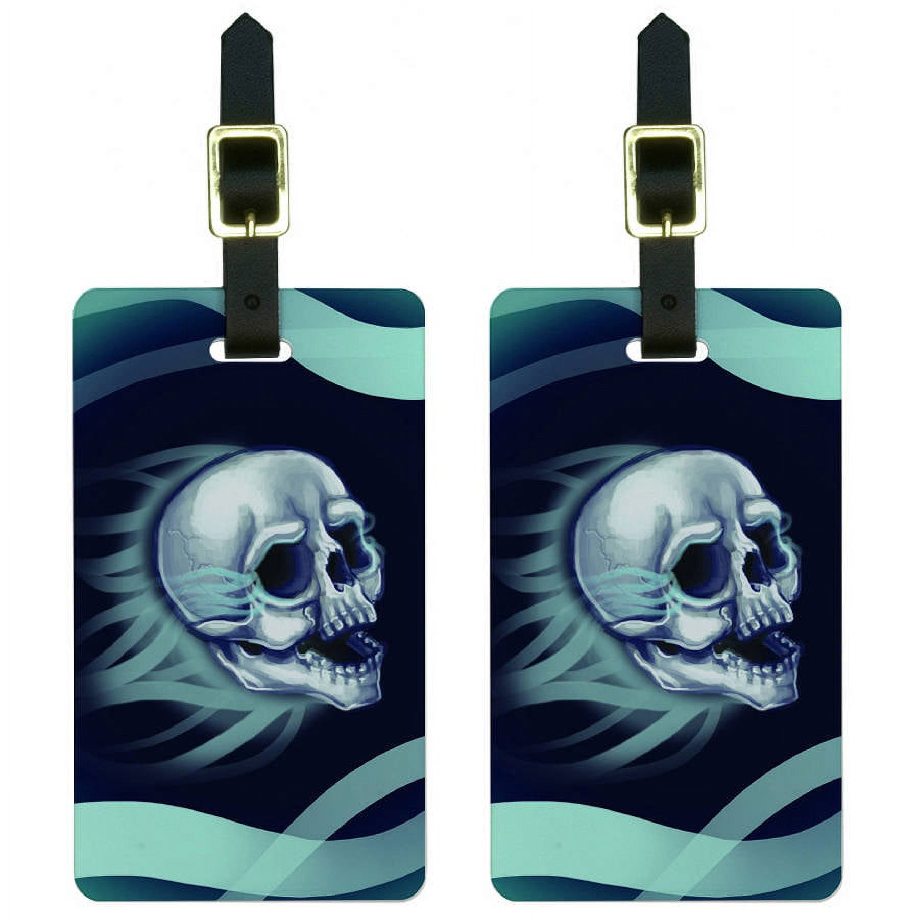 Flaming Skull Blue Flames Fire Luggage Tags Suitcase Carry-On ID, Set ...