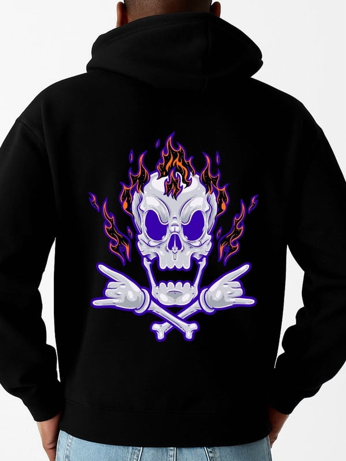 Flaming Skull Hoodie sweatshirt mens sweater hoodie black Casual Solid ...