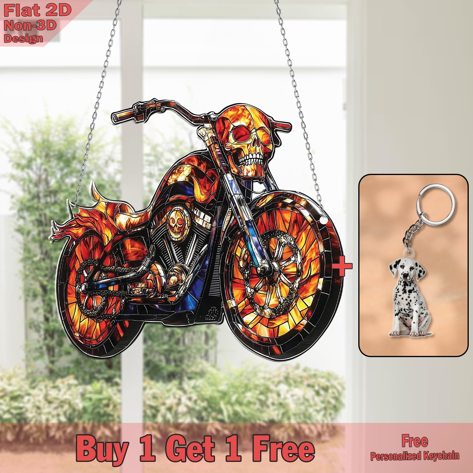 Flaming Skull Motorcycle - Style Sun Catcher - Unique Biker Gift ...