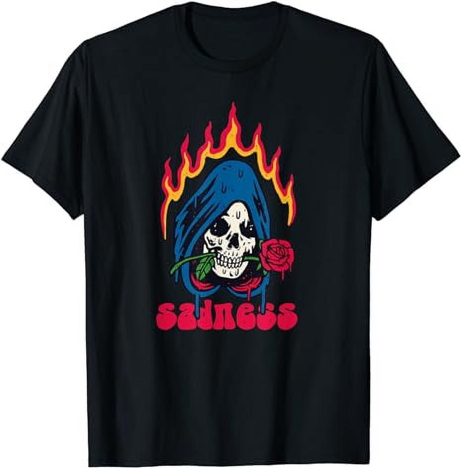 Flaming Skull With Rose Sadness T-Shirt - Walmart.com